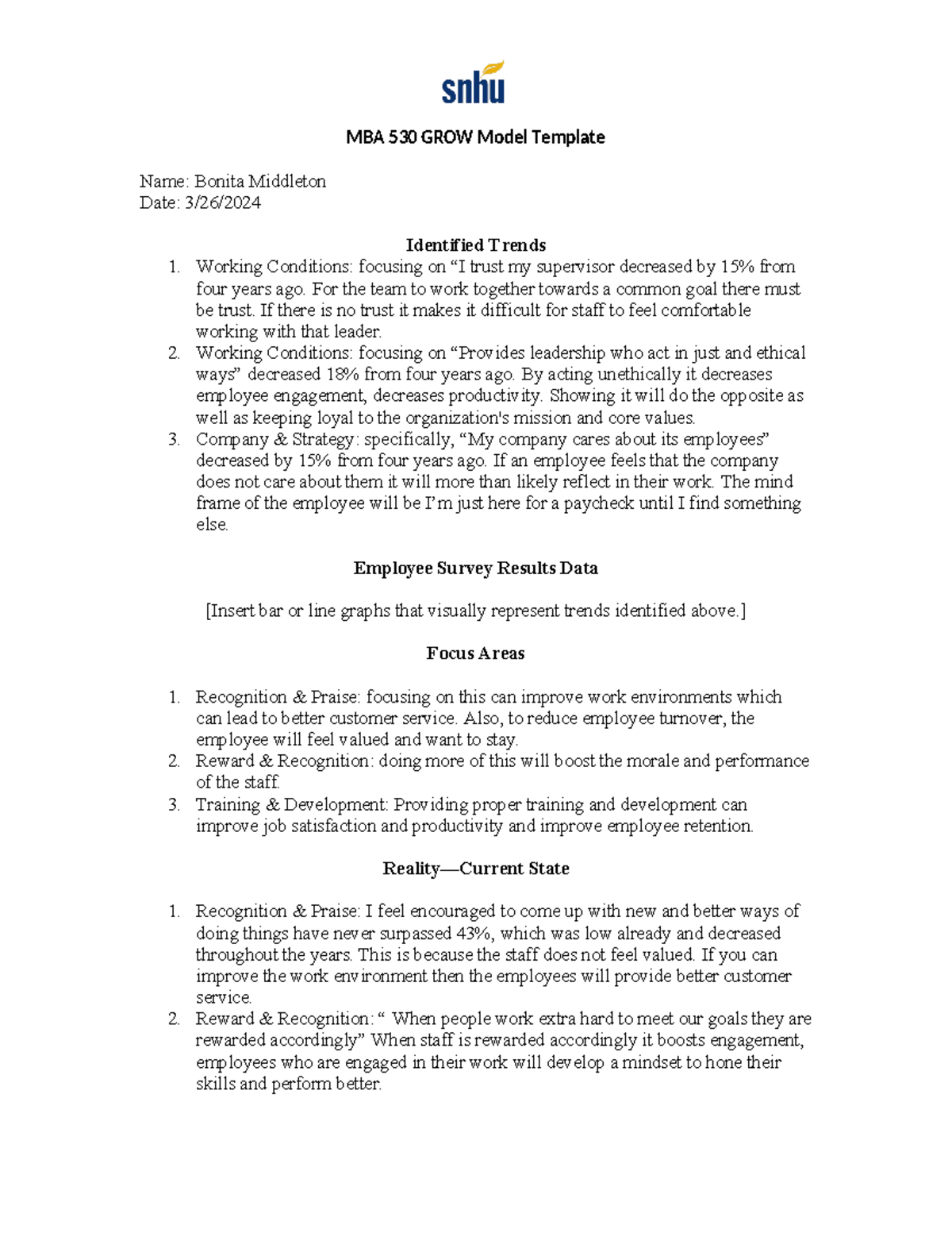 Week 2-1 Assignment Employee Satisfaction Survey Results Evaluation ...