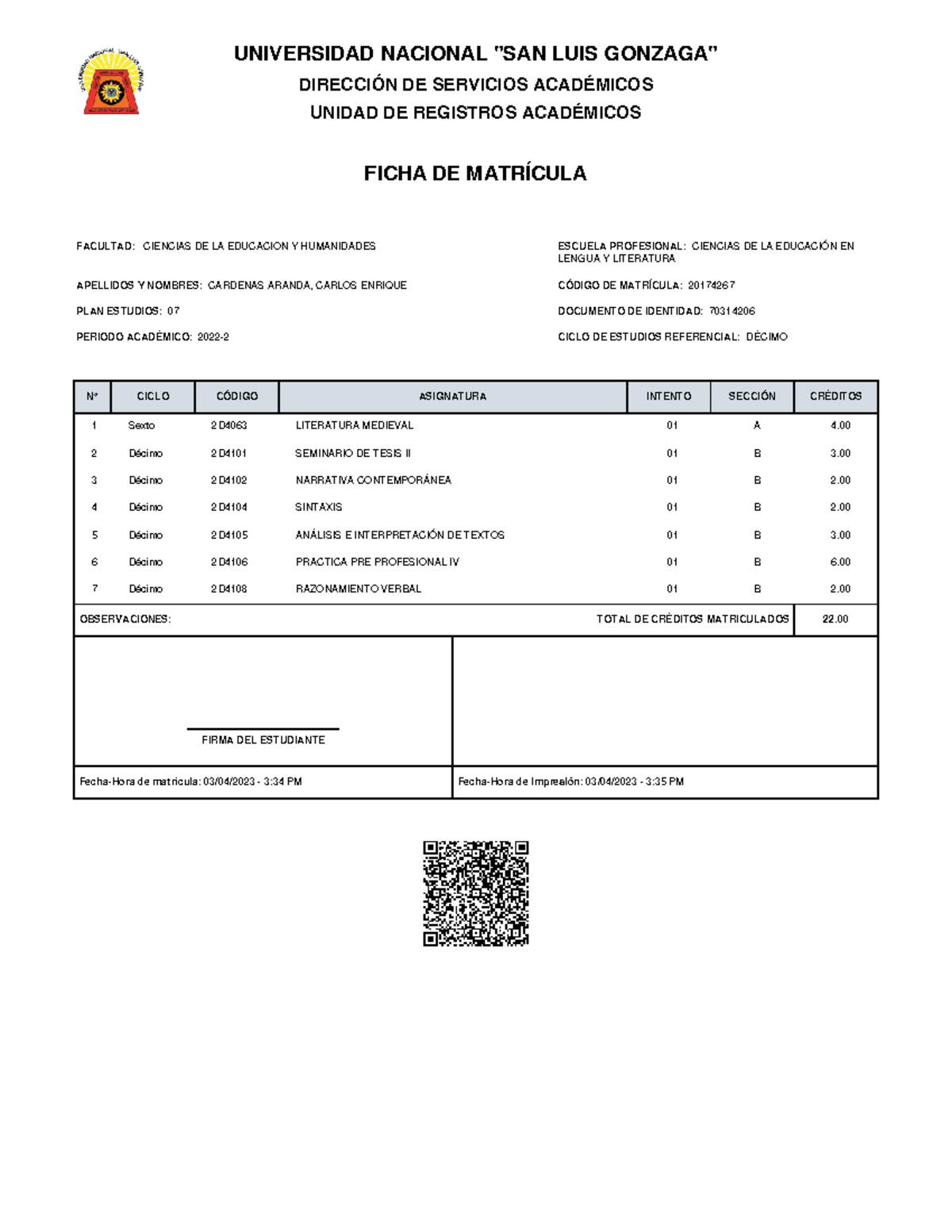 Ficha Matricula - administracion - UNIVERSIDAD NACIONAL "SAN LUIS ...