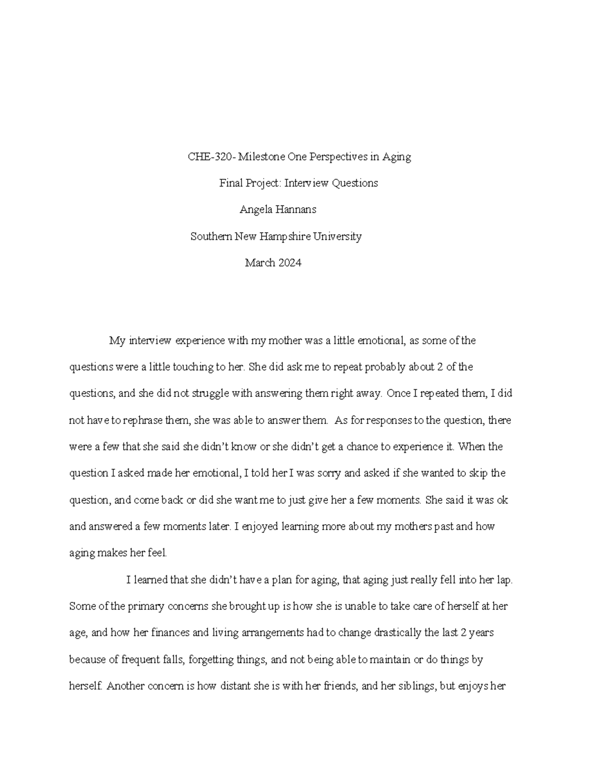 CHE 320- Milestone one Final project - CHE-320- Milestone One ...