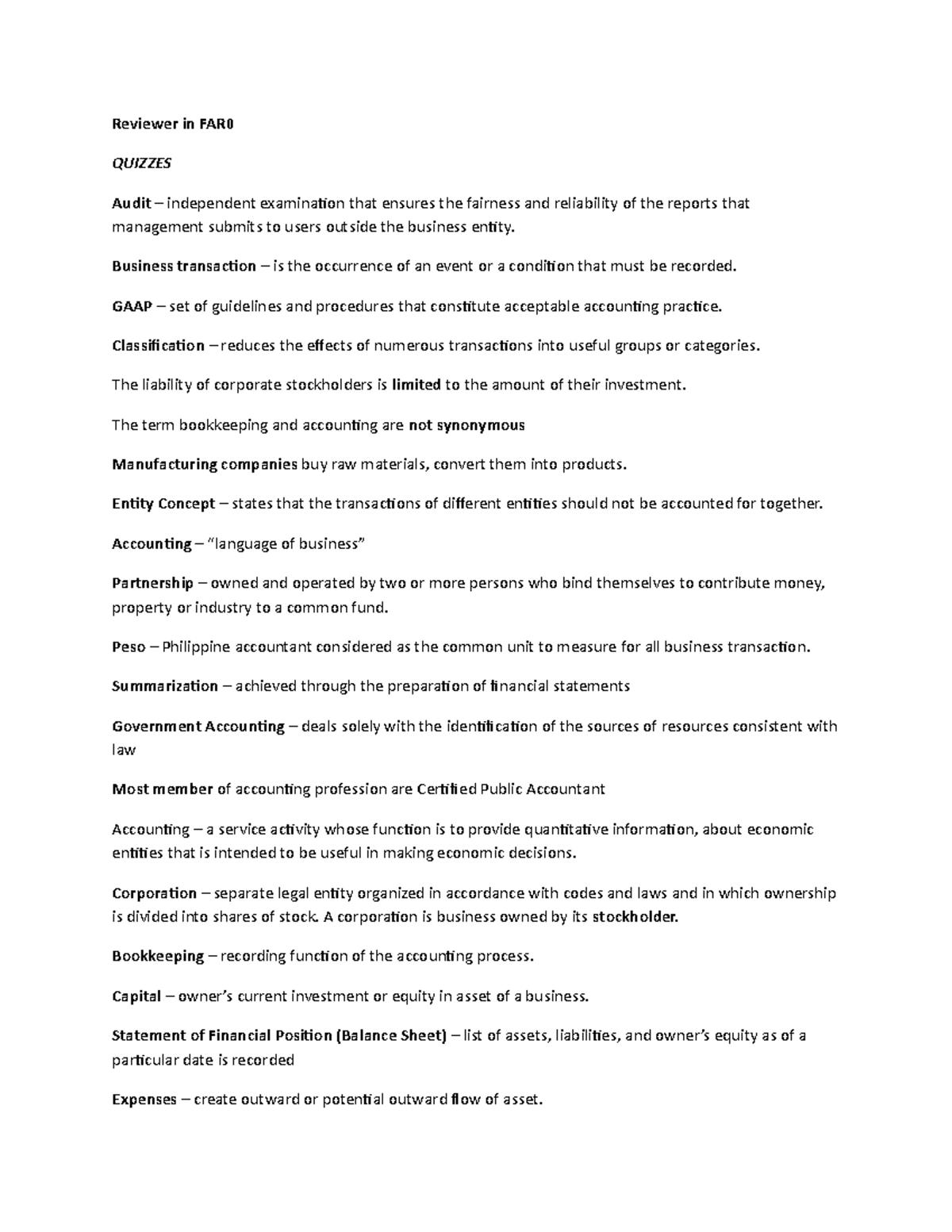 Reviewer- in- Far 0 - Reviewer in FAR QUIZZES Audit – independent ...