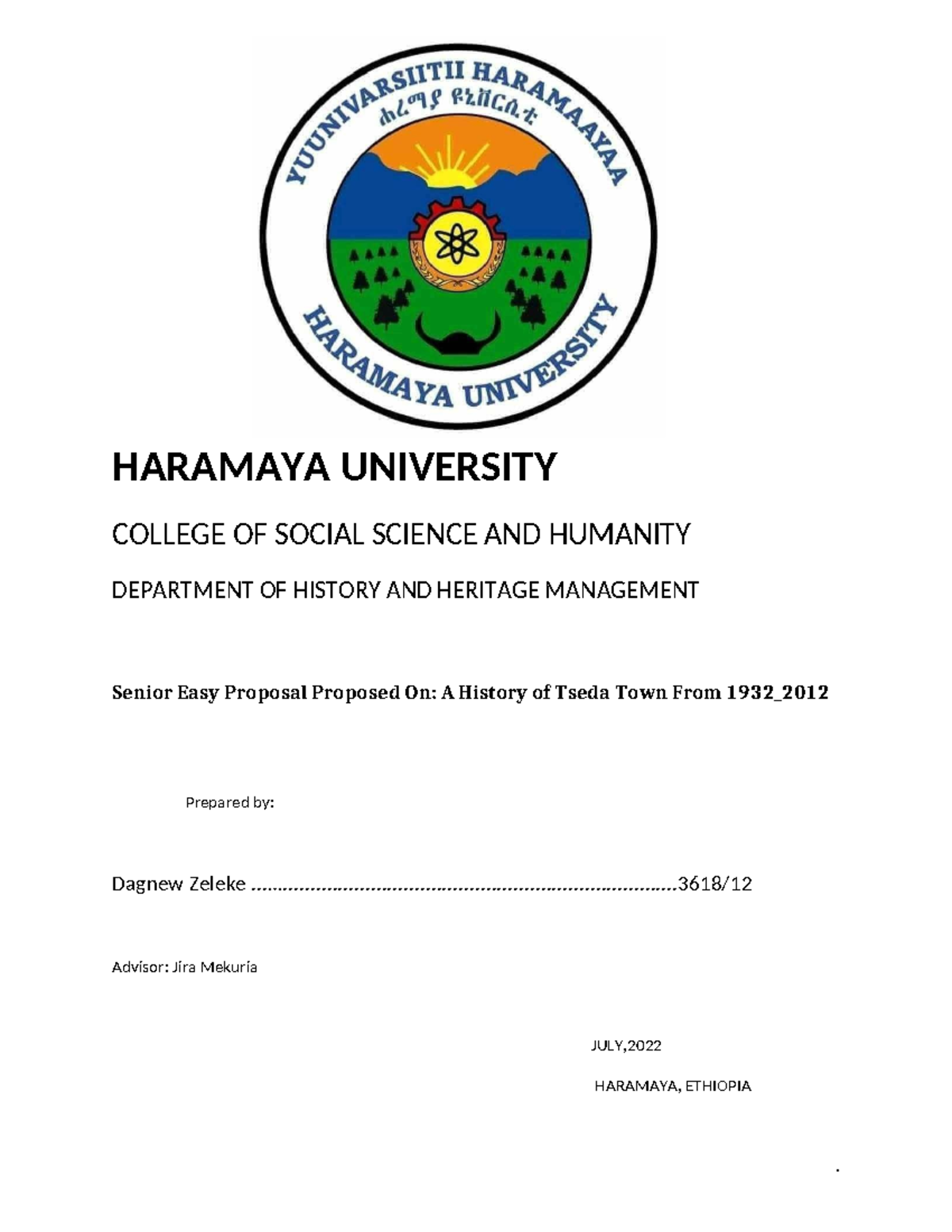 TSeda Tawn - HARAMAYA UNIVERSITY COLLEGE OF SOCIAL SCIENCE AND HUMANITY ...
