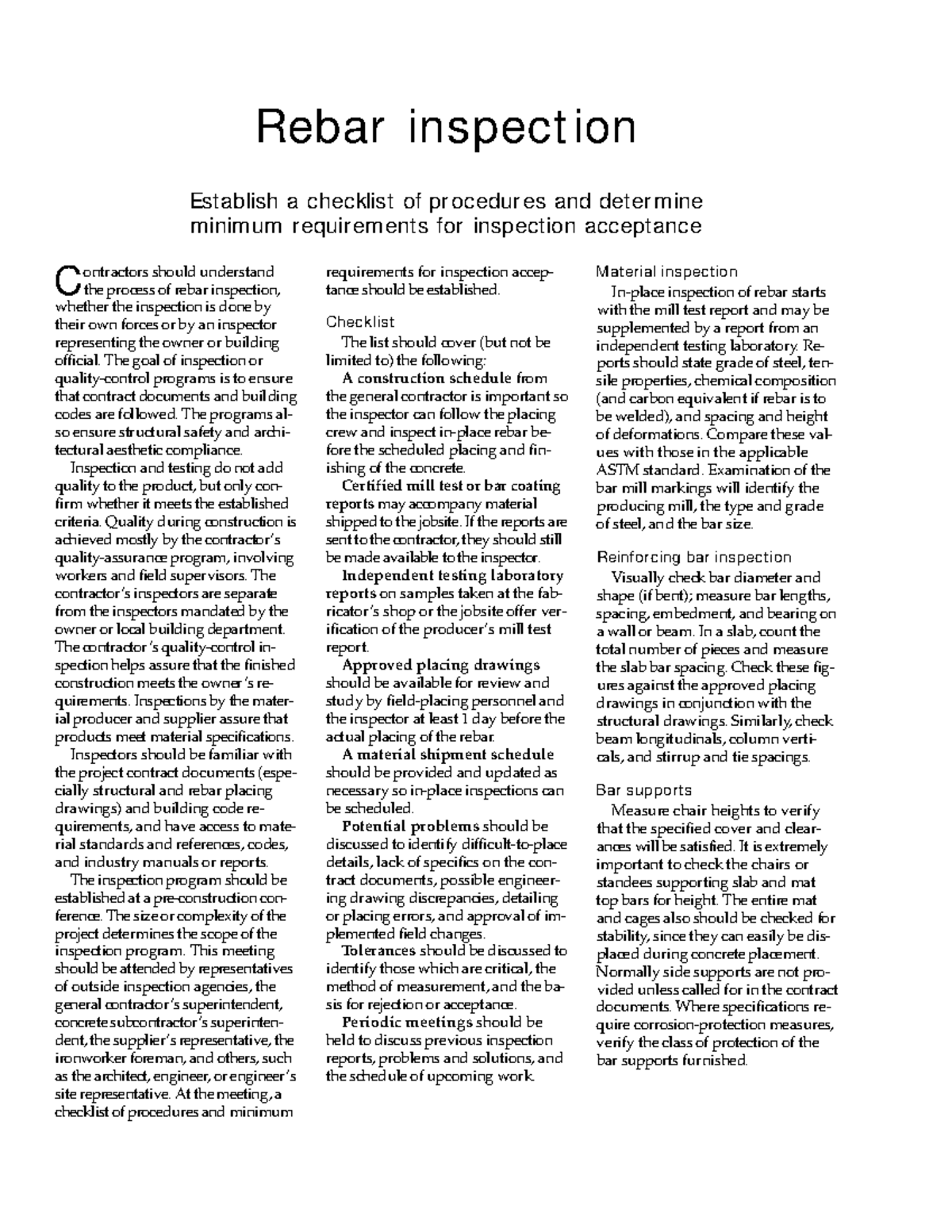 Concrete Construction Article PDF Rebar Inspection - C ontractors ...