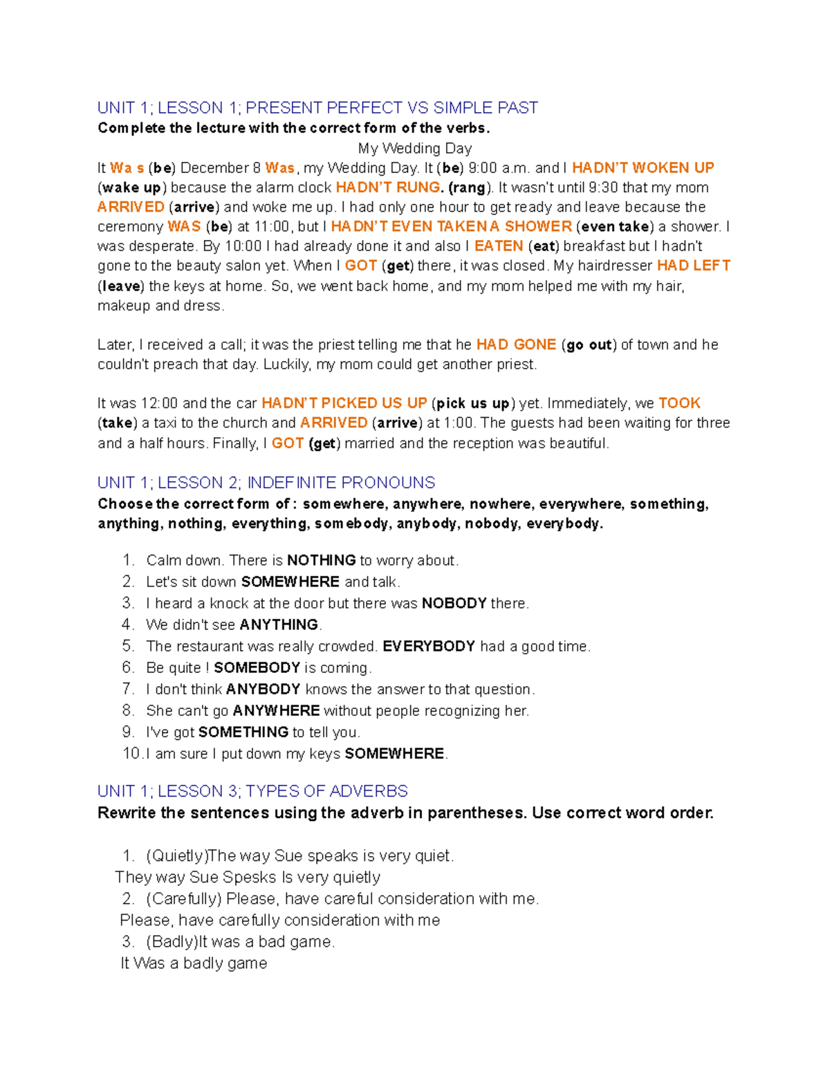 guía de estudio - UNIT 1; LESSON 1; PRESENT PERFECT VS SIMPLE PAST ...