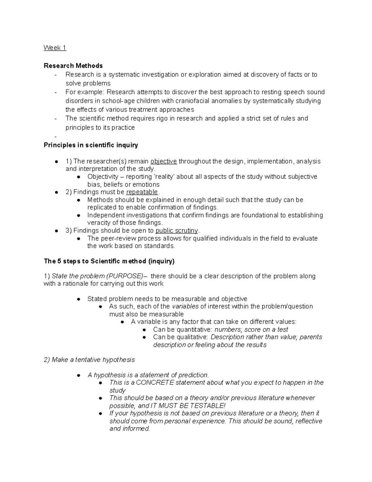 SLP 495 - Captsone Course in SLP - Notes - Week 1 Research Methods ...