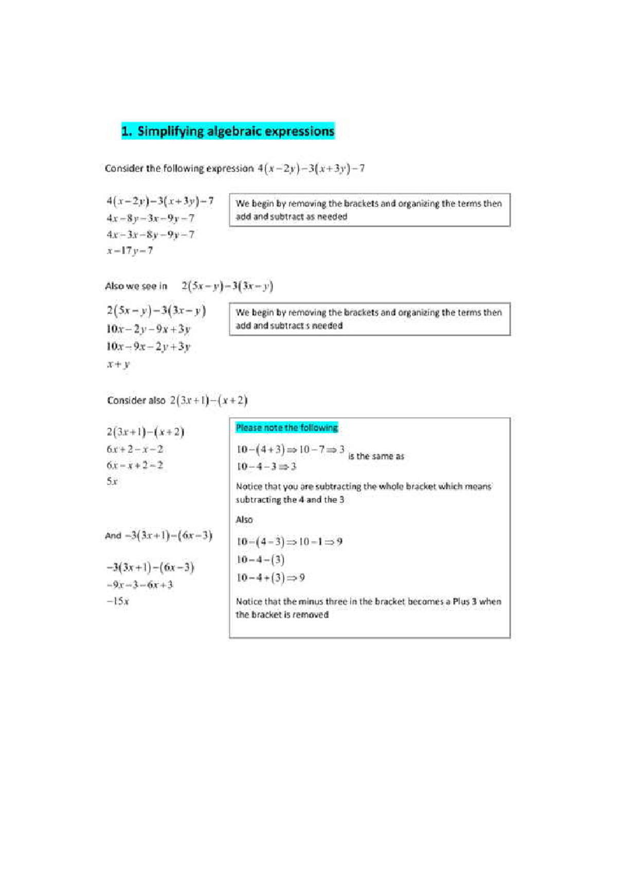 Simplifying-algebraic-expressions-2 orig - Mathematics - Studocu