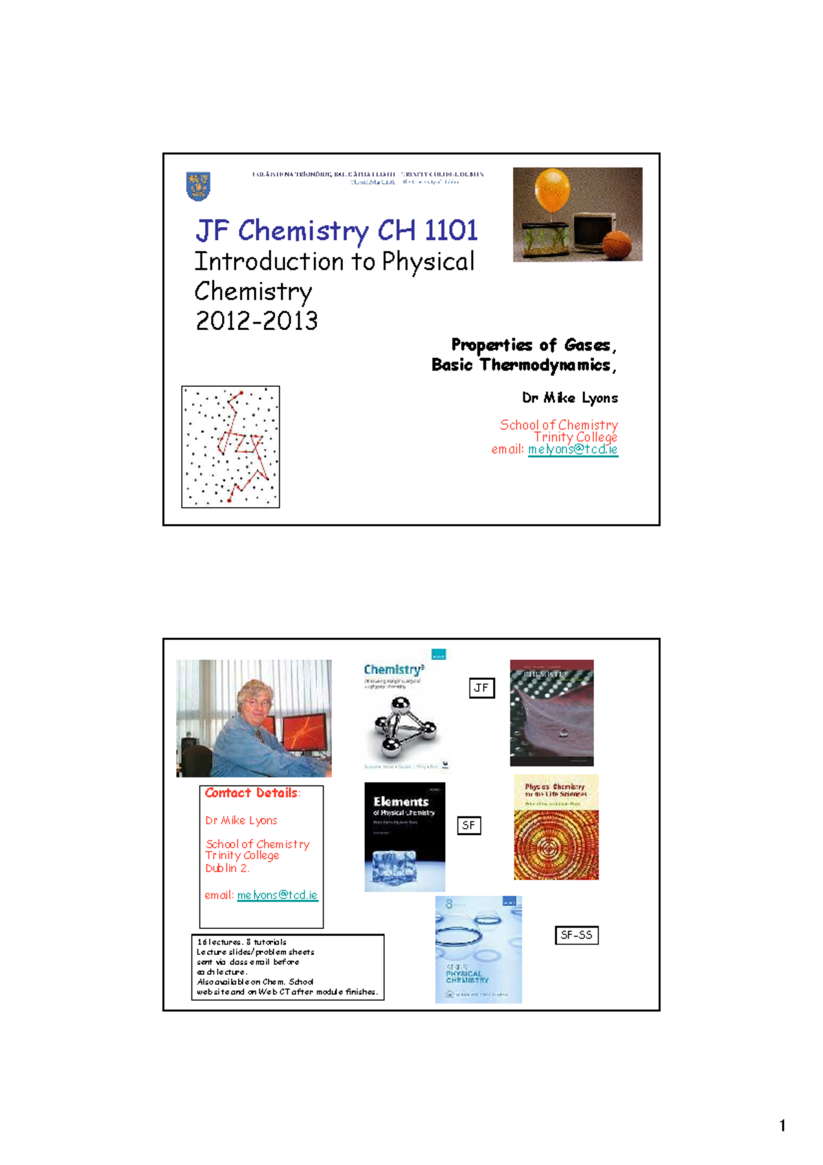CH1101 General and Physical Chemistry 2012 Basic Thermodynamics L1 - JF Chemistry CH 1101 - Studocu