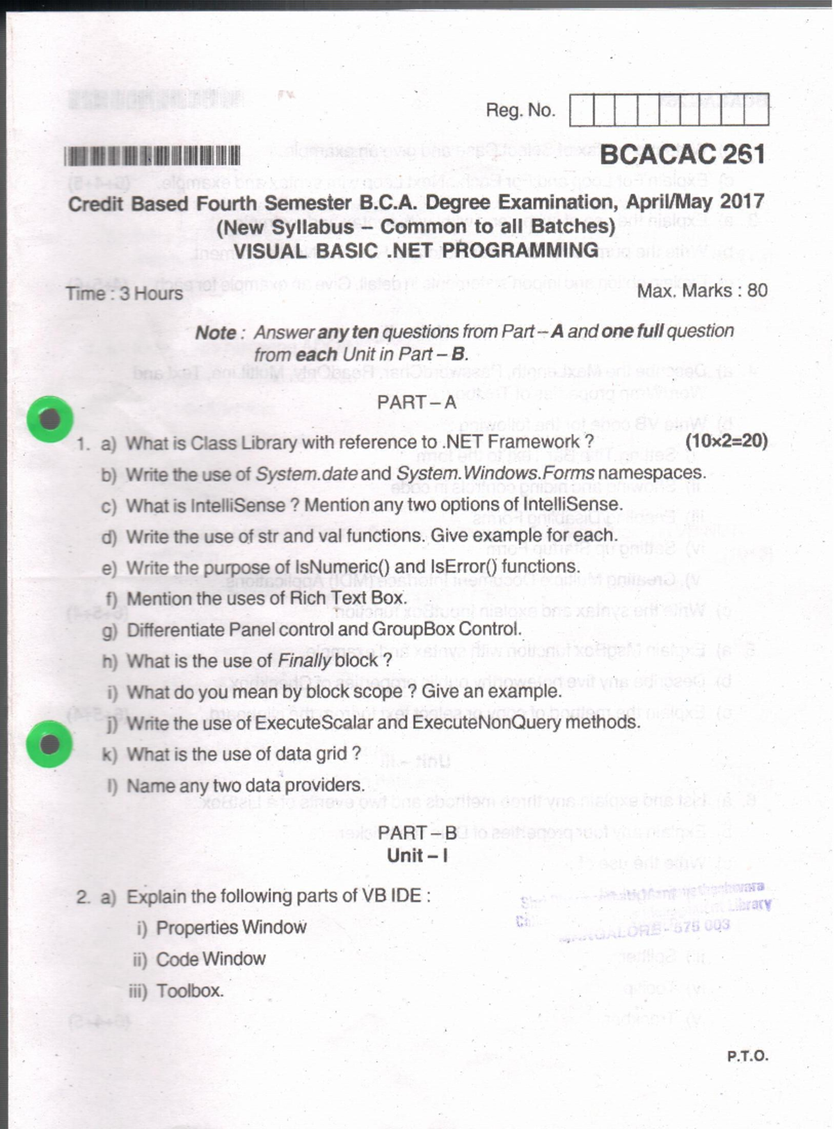 BCA IV semester Visual Basic .Net Programming May 2017 - Studocu