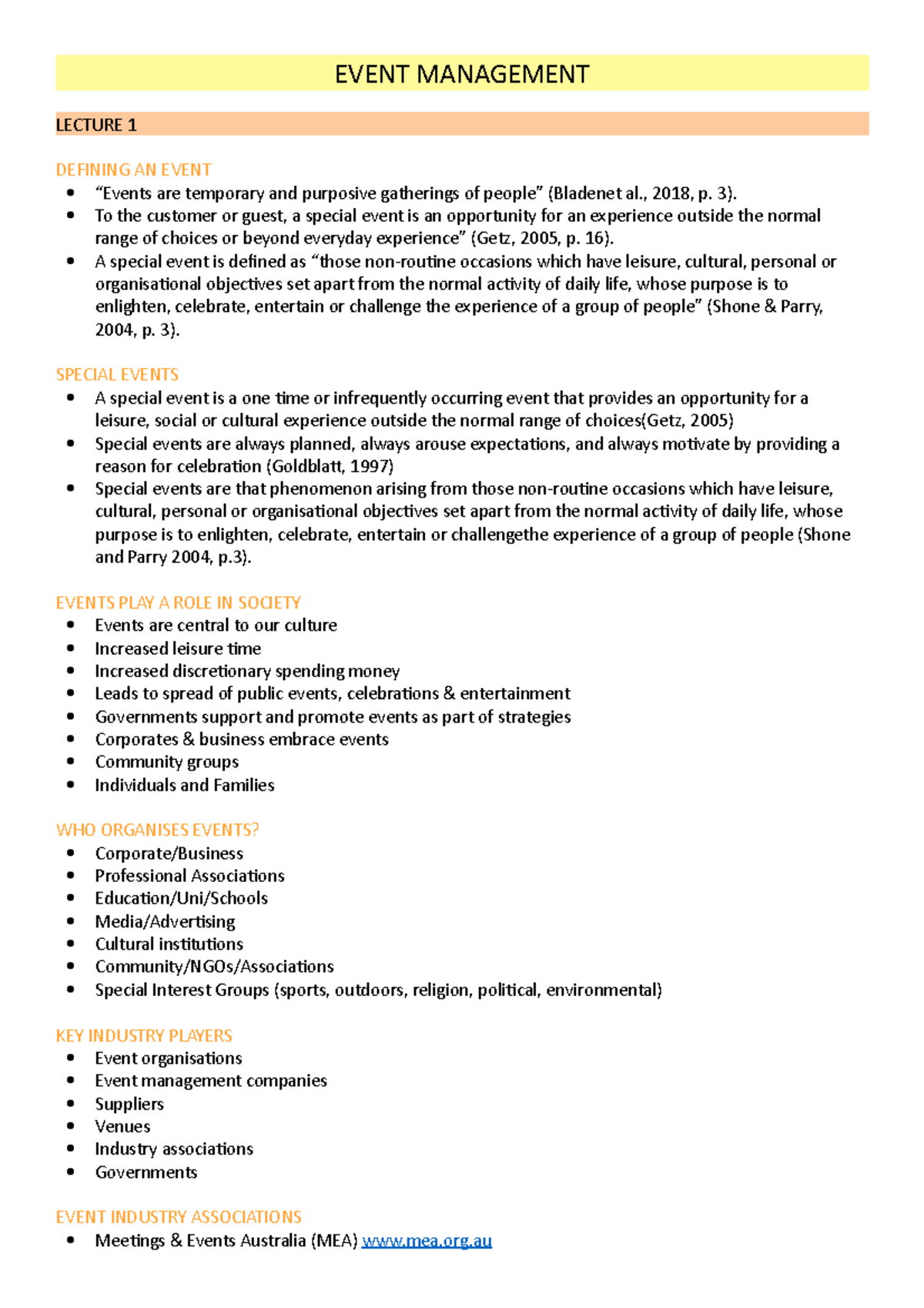 Event Management Lectures 1-10 - EVENT MANAGEMENT LECTURE 1 DEFINING AN ...