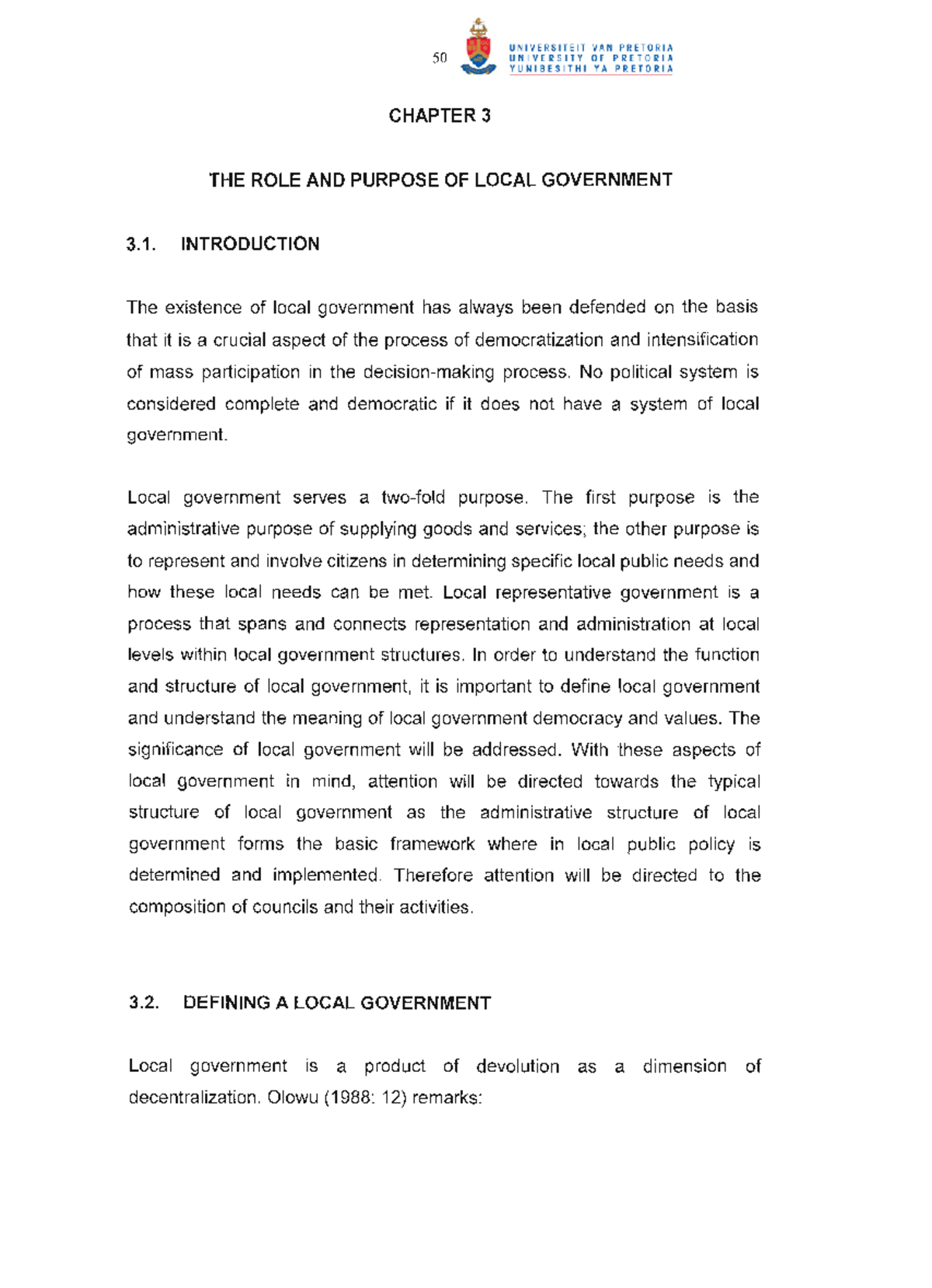 Local government - CHAPTER 3 THE ROLE AND PURPOSE OF LOCAL GOVERNMENT 3 ...