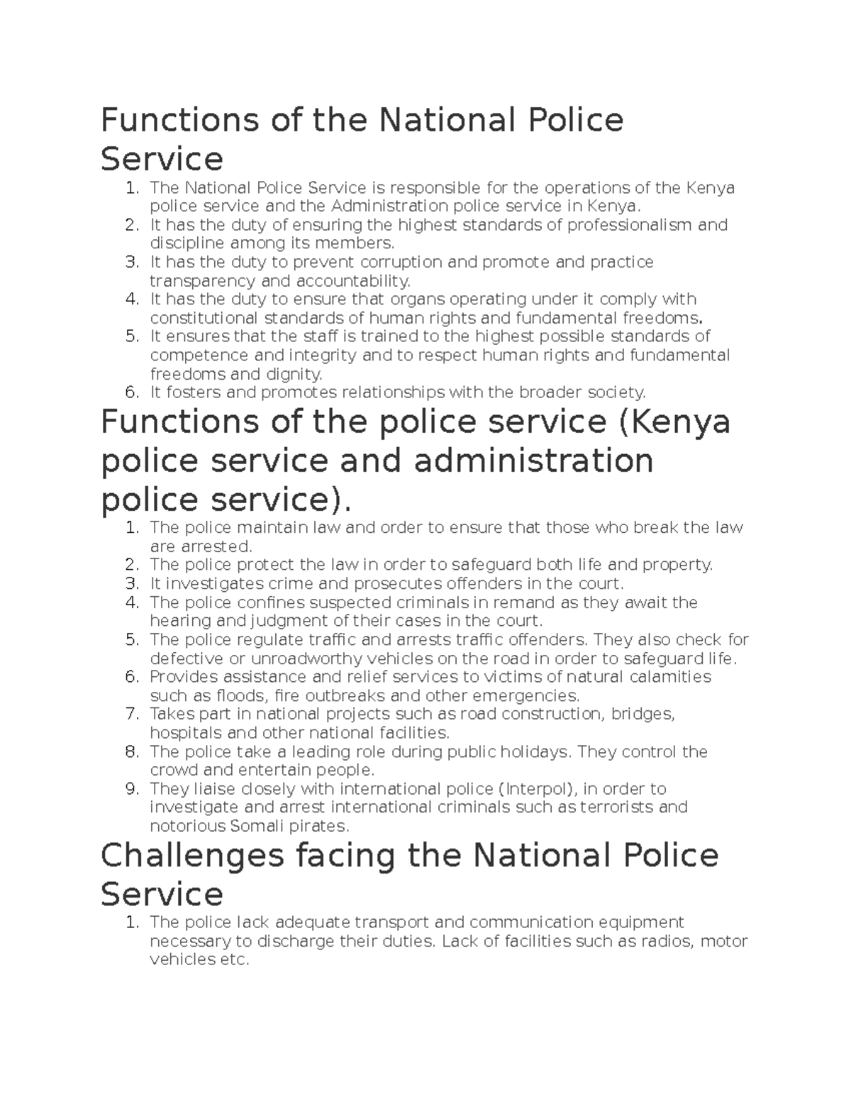 136 - history notes - Functions of the National Police Service The ...