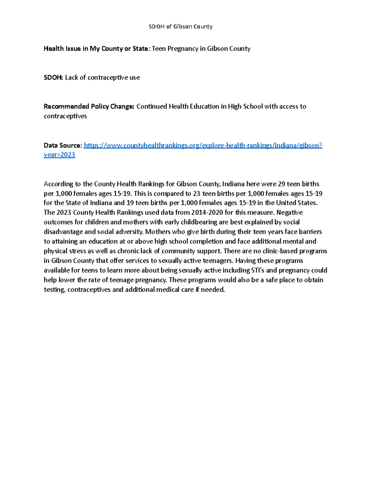 Health Issue in My County or State - SDOH of Gibson County Health Issue ...