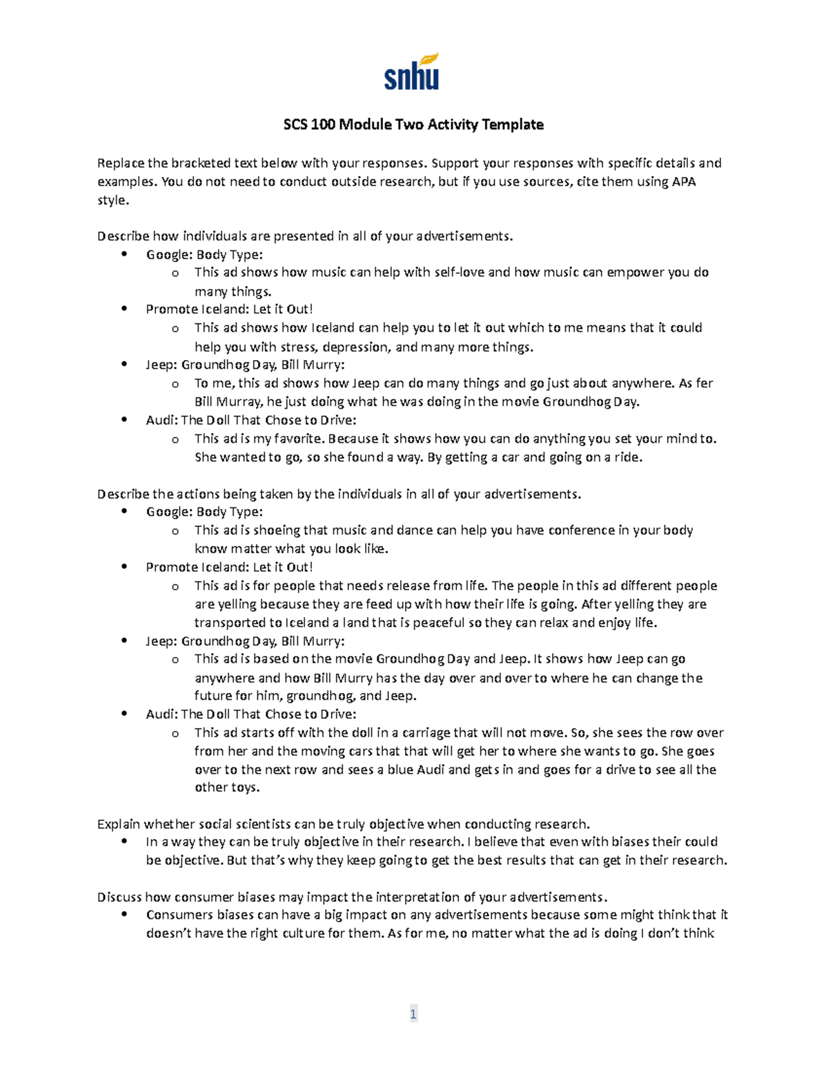 SCS 100 Module Two Activity Template (1) Done - SCS100 - SNHU - Studocu
