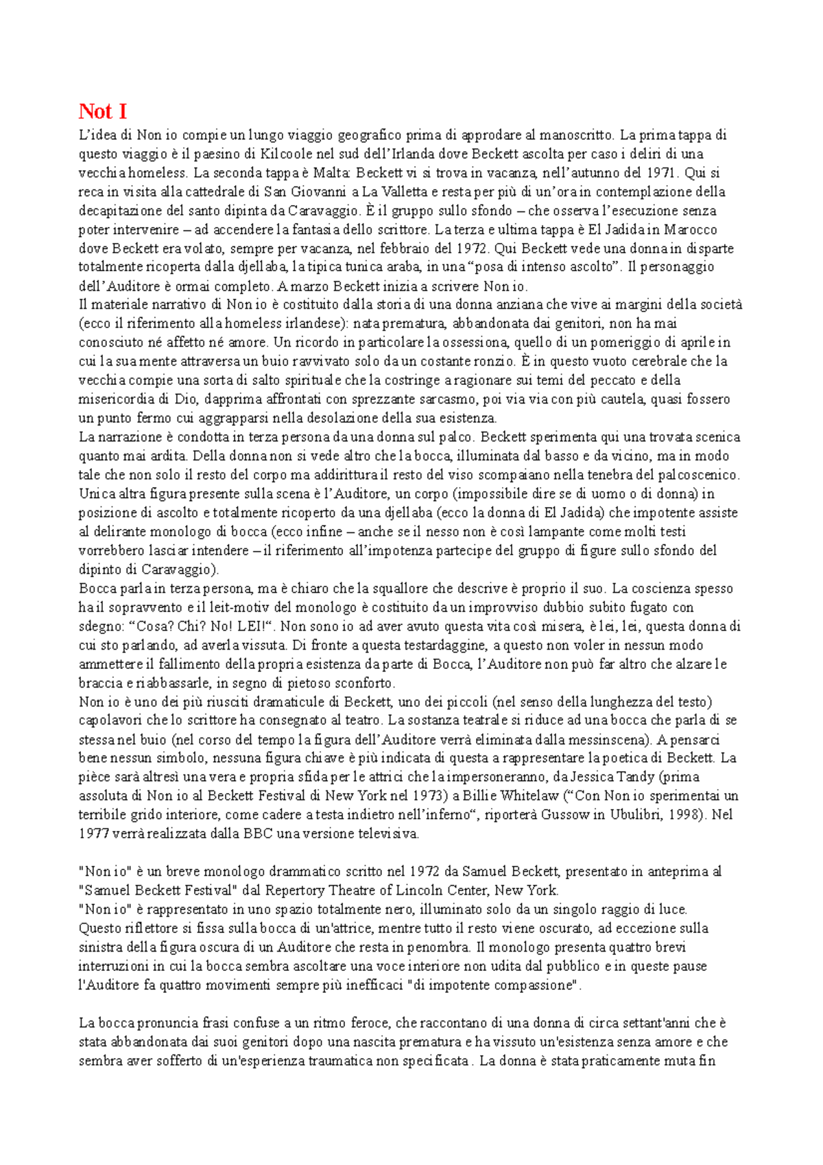 Not I - Samuel Beckett - Not I L’idea di Non io compie un lungo viaggio ...