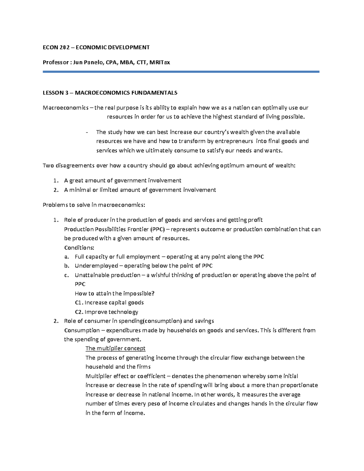 Lesson 3 Fundamentals of Macroeconomics - ECON 202 – ECONOMIC ...