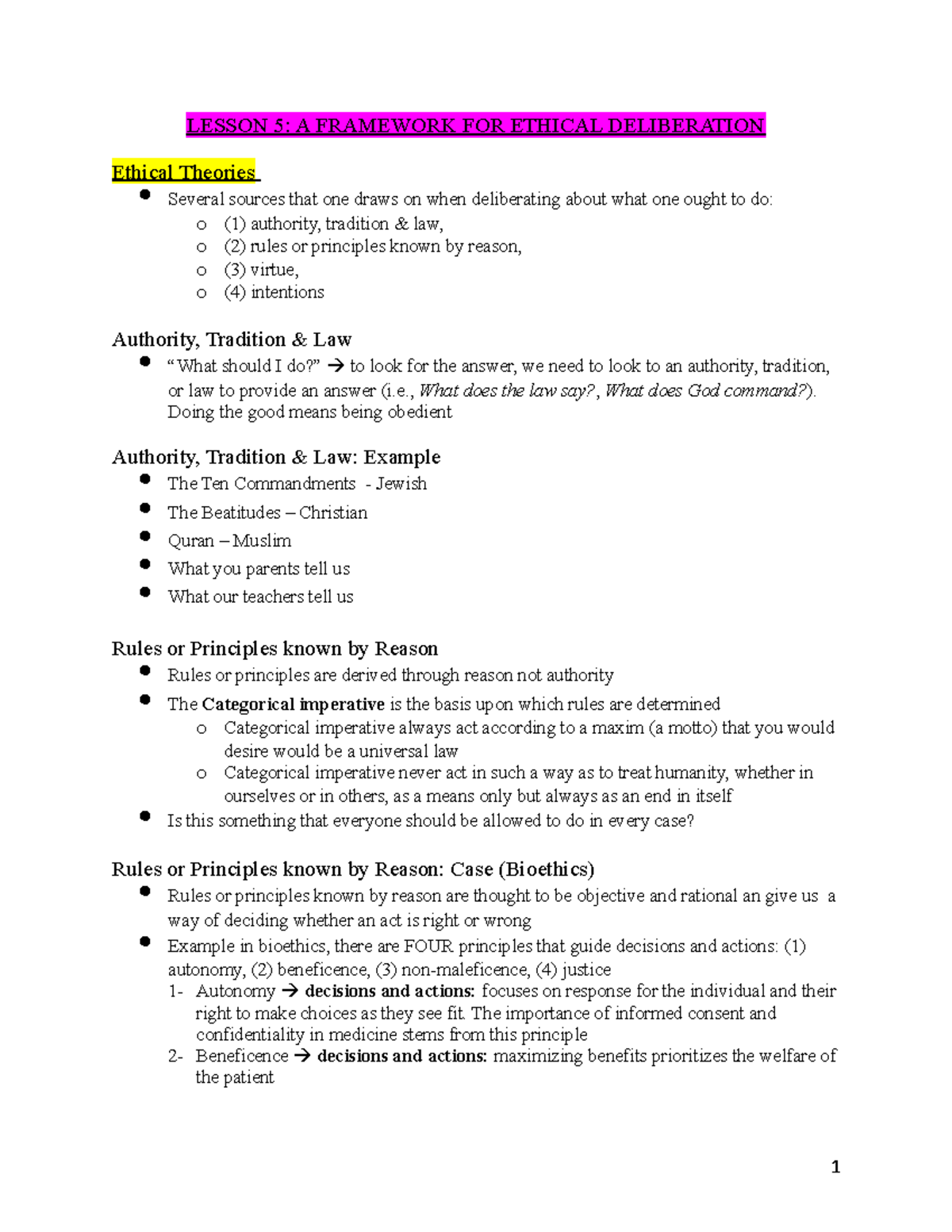 Lecture notes taken from readings - EXAM 2 - LESSON 5: A FRAMEWORK FOR ...