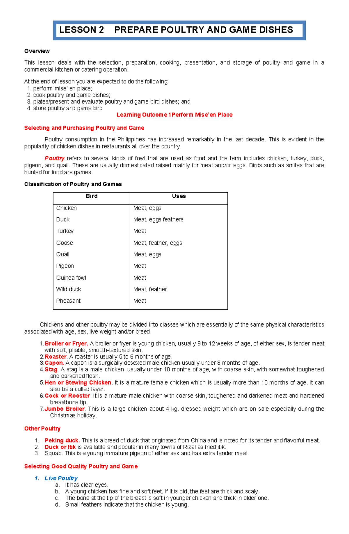 Chicken-notes - Overview This lesson deals with the selection ...