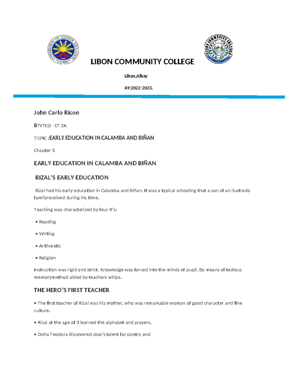 Ricon - Information - LIBON COMMUNITY COLLEGE Libon,Albay AY:2022-2023 ...