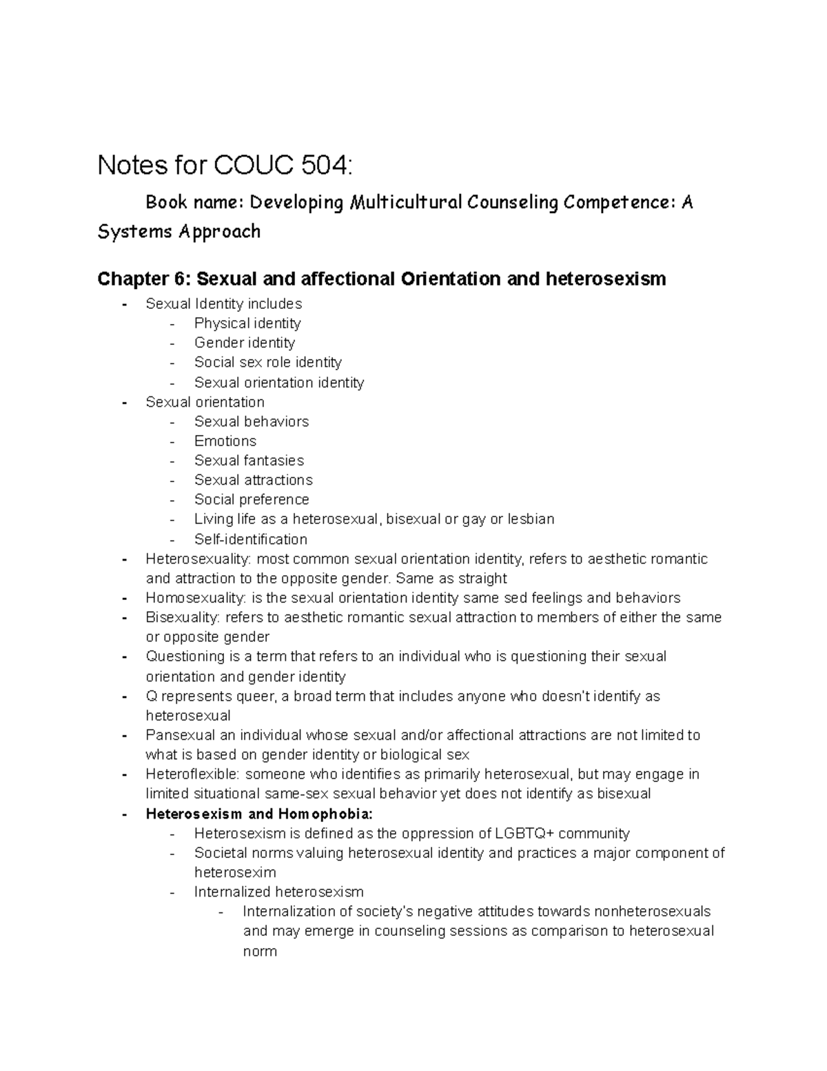 Notes for COUC 504 - Notes for COUC 504: Book name: Developing ...