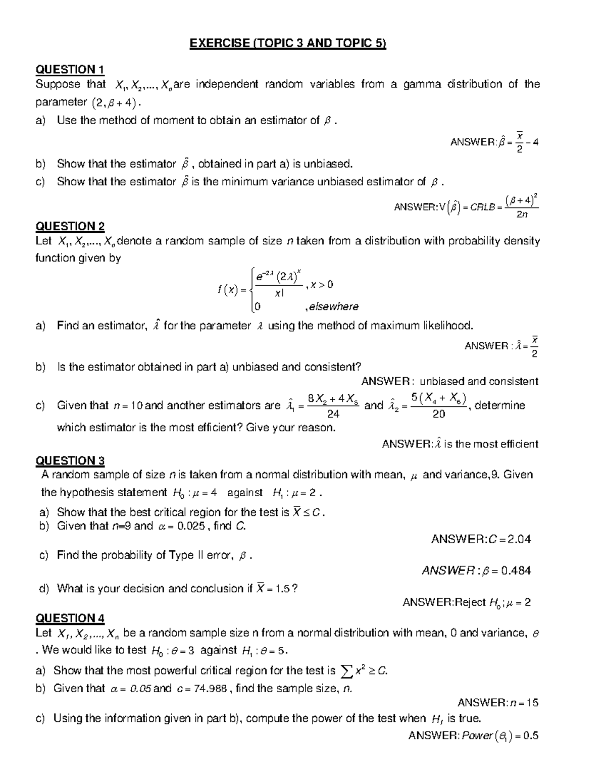 Exercise Topic 3 AND 5 - EXERCISE (TOPIC 3 AND TOPIC 5) QUESTION 1 ...