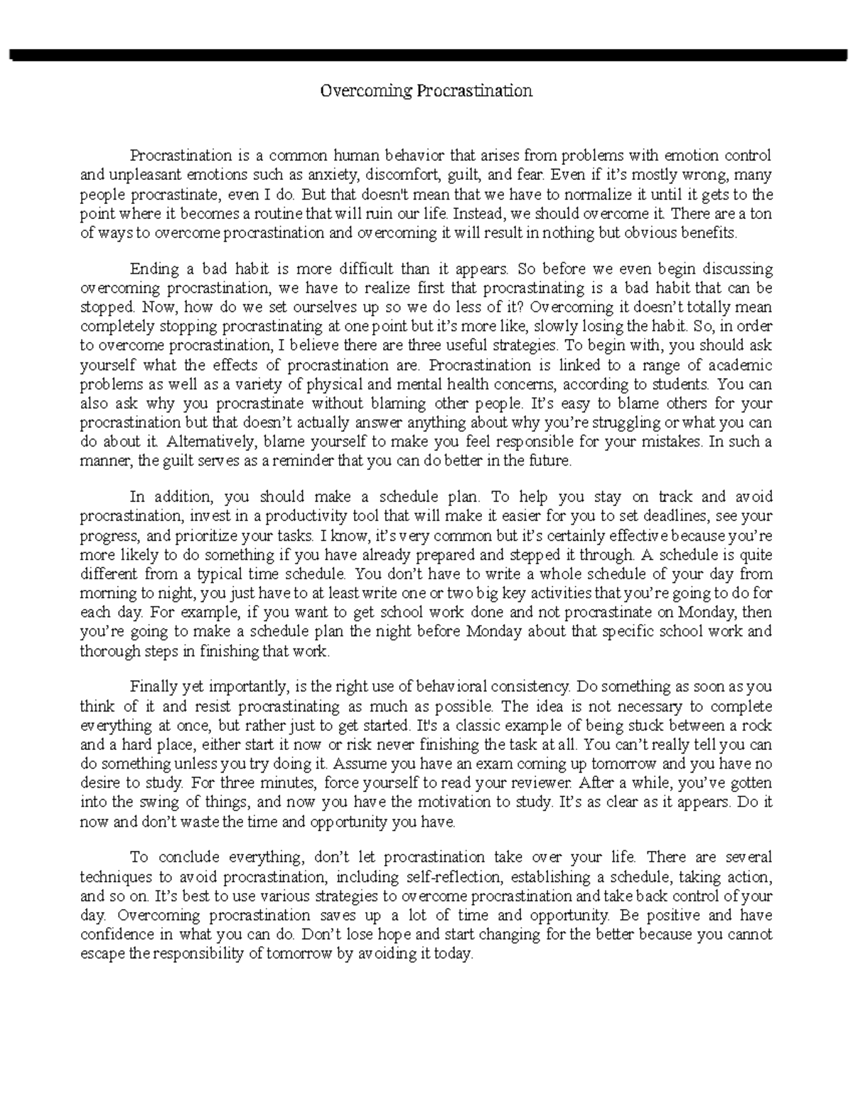 Procrastination Speech - Overcoming Procrastination Procrastination is ...