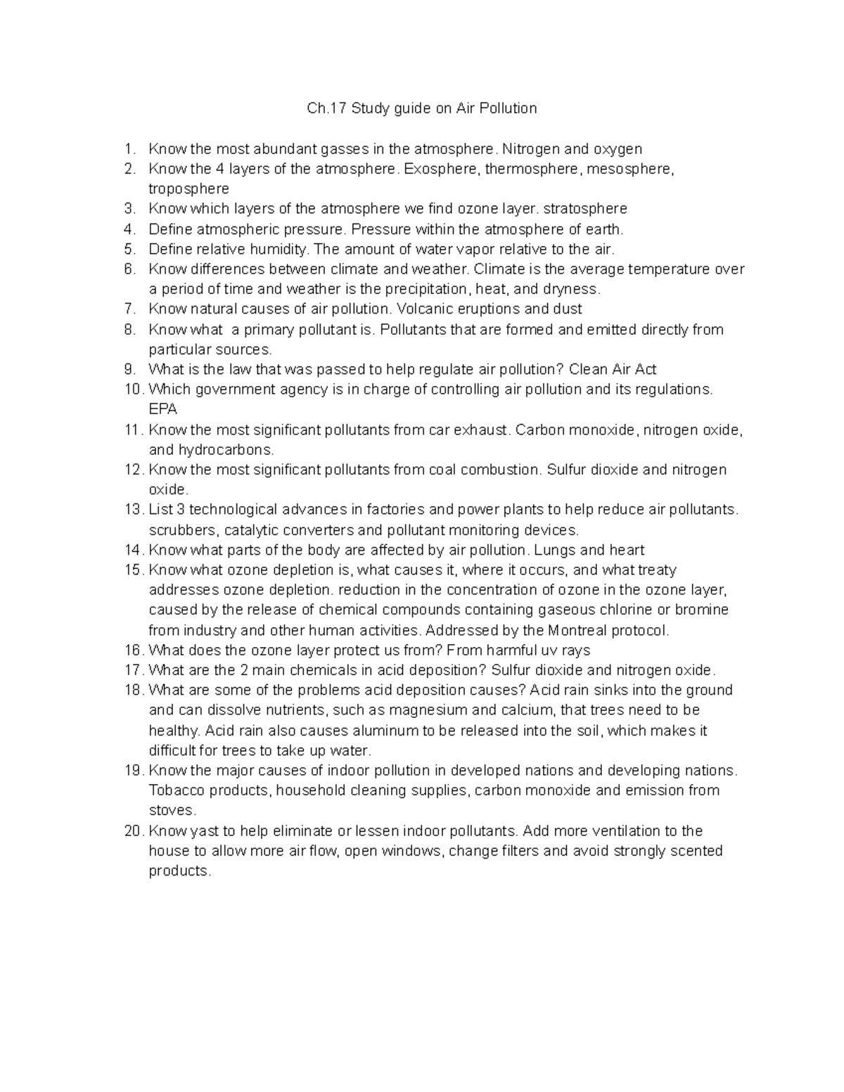 Ch.17 study guide on air pollution - Ch Study guide on Air Pollution ...