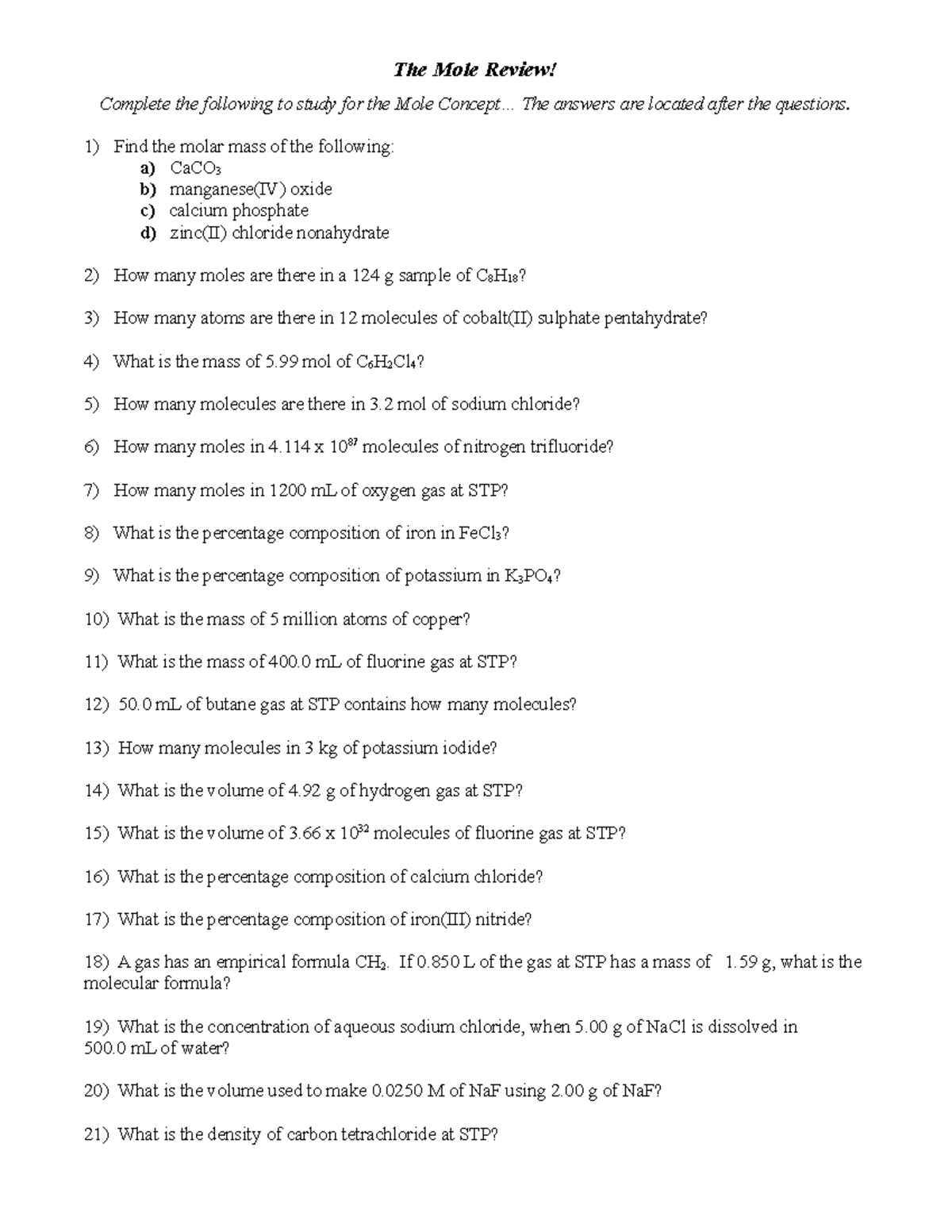 Unit review - the mole 2014-15 - The Mole Review! Complete the ...