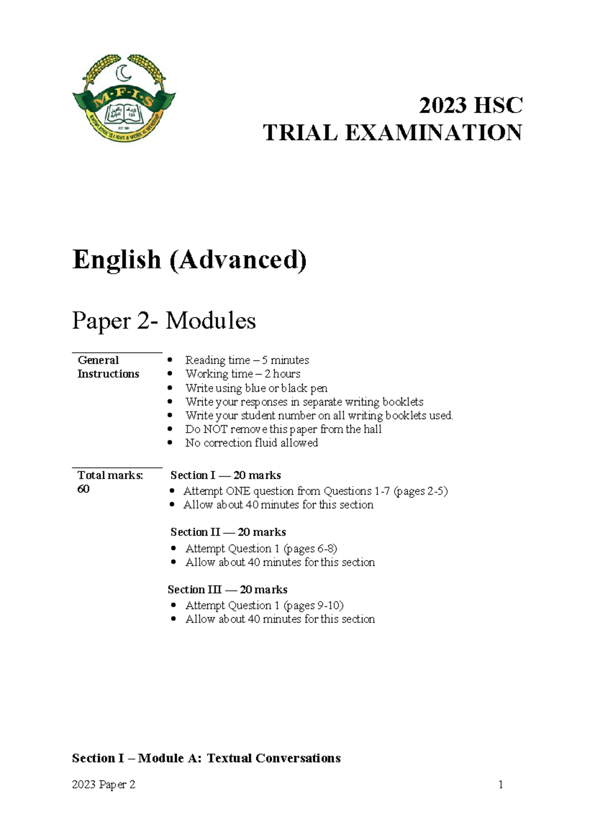 2023 Trial Paper 2 Advanced - 2023 HSC TRIAL EXAMINATION English ...