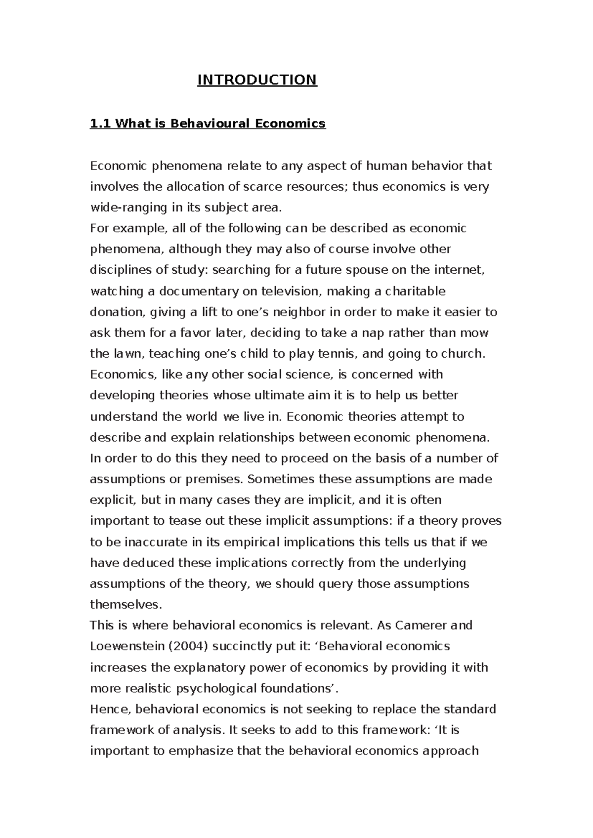 Introduction to Behavioural Economics - INTRODUCTION 1 What is ...