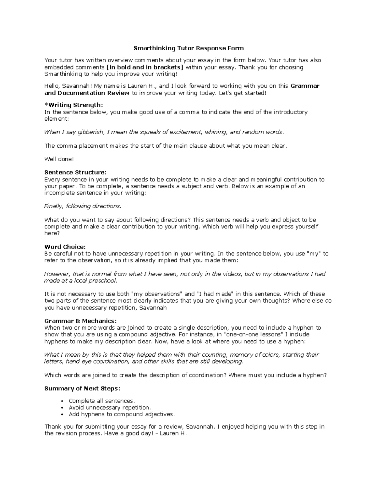 Folder 3 Tutor - Smarthinking Tutor Response Form Your tutor has ...