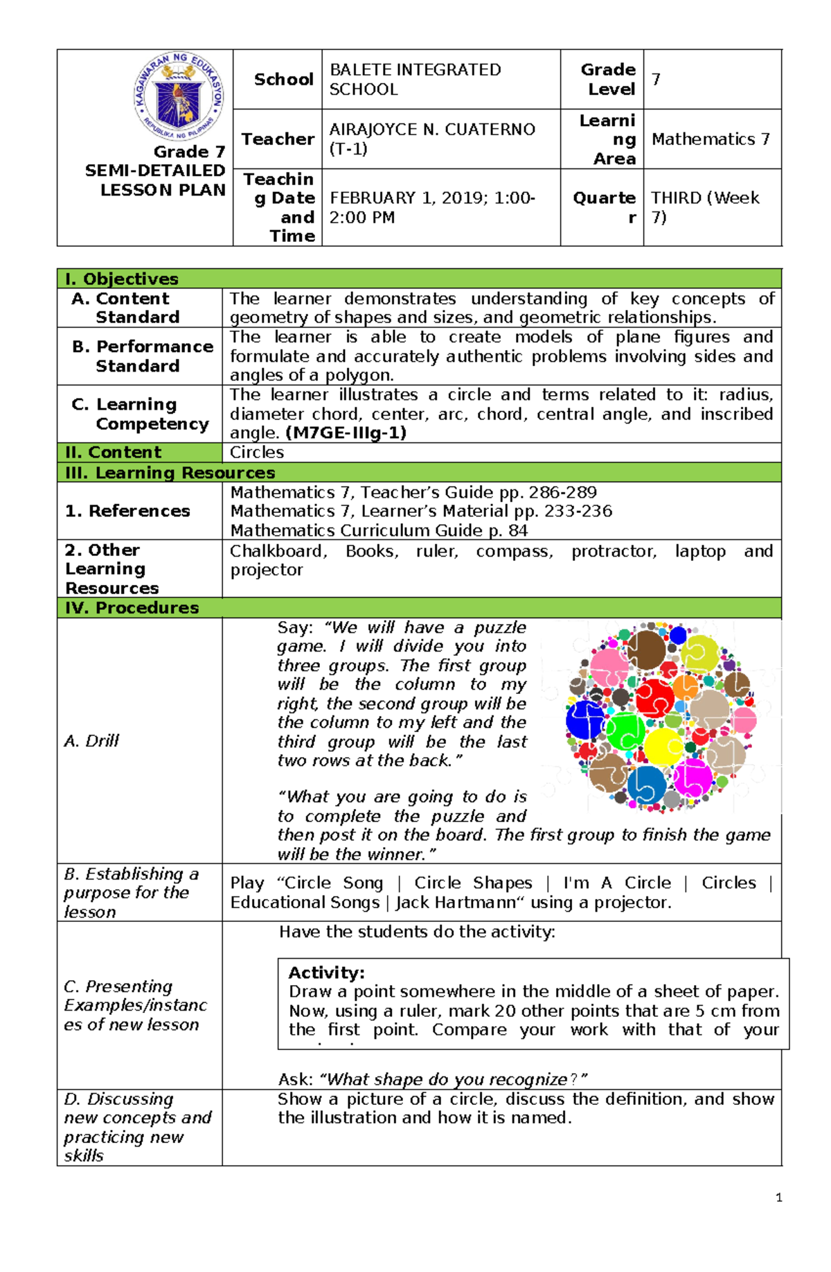 424082732-Lesson-Plan - Grade 7 SEMI-DETAILED LESSON PLAN School BALETE ...