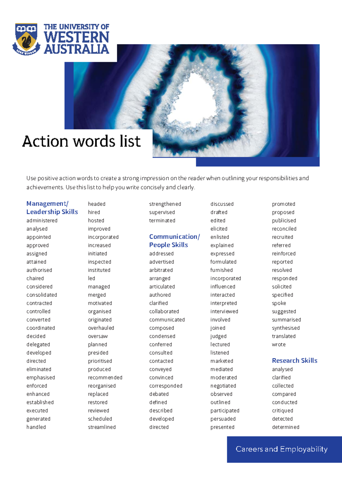 Actions words list - Careers and Employability Use positive action ...