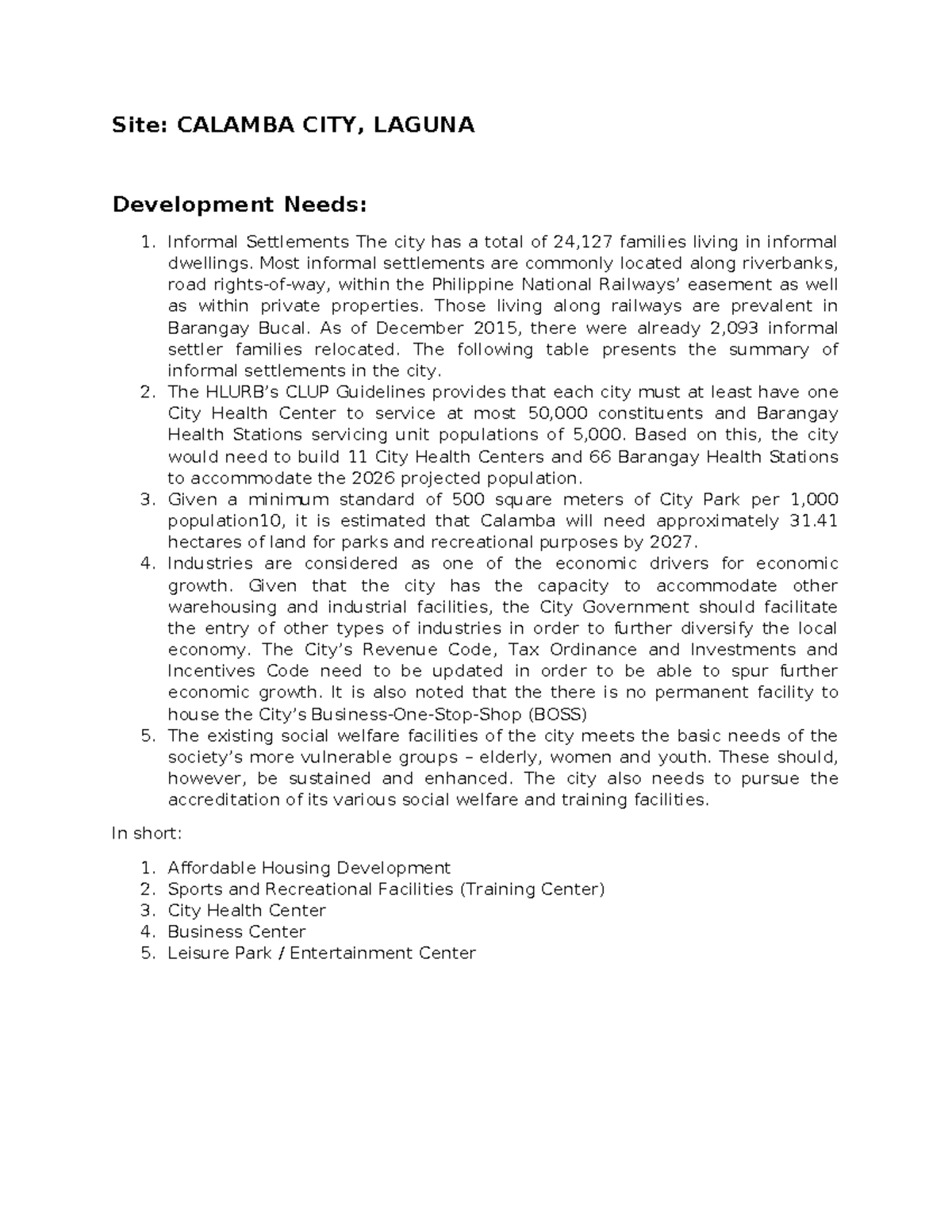 Calamba CITY - Summary BS Architecture - Site: CALAMBA CITY, LAGUNA ...