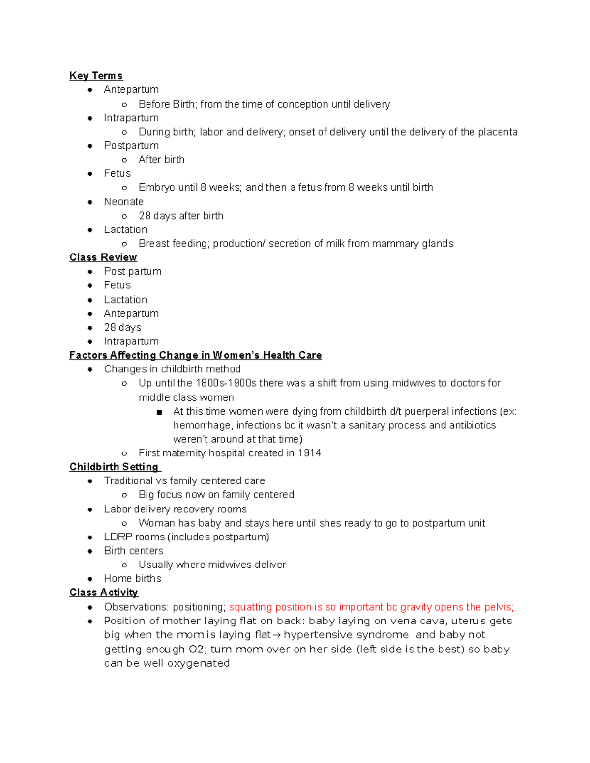 OB Intro to Perinatal Nursing - Key Terms Antepartum Before Birth; from ...