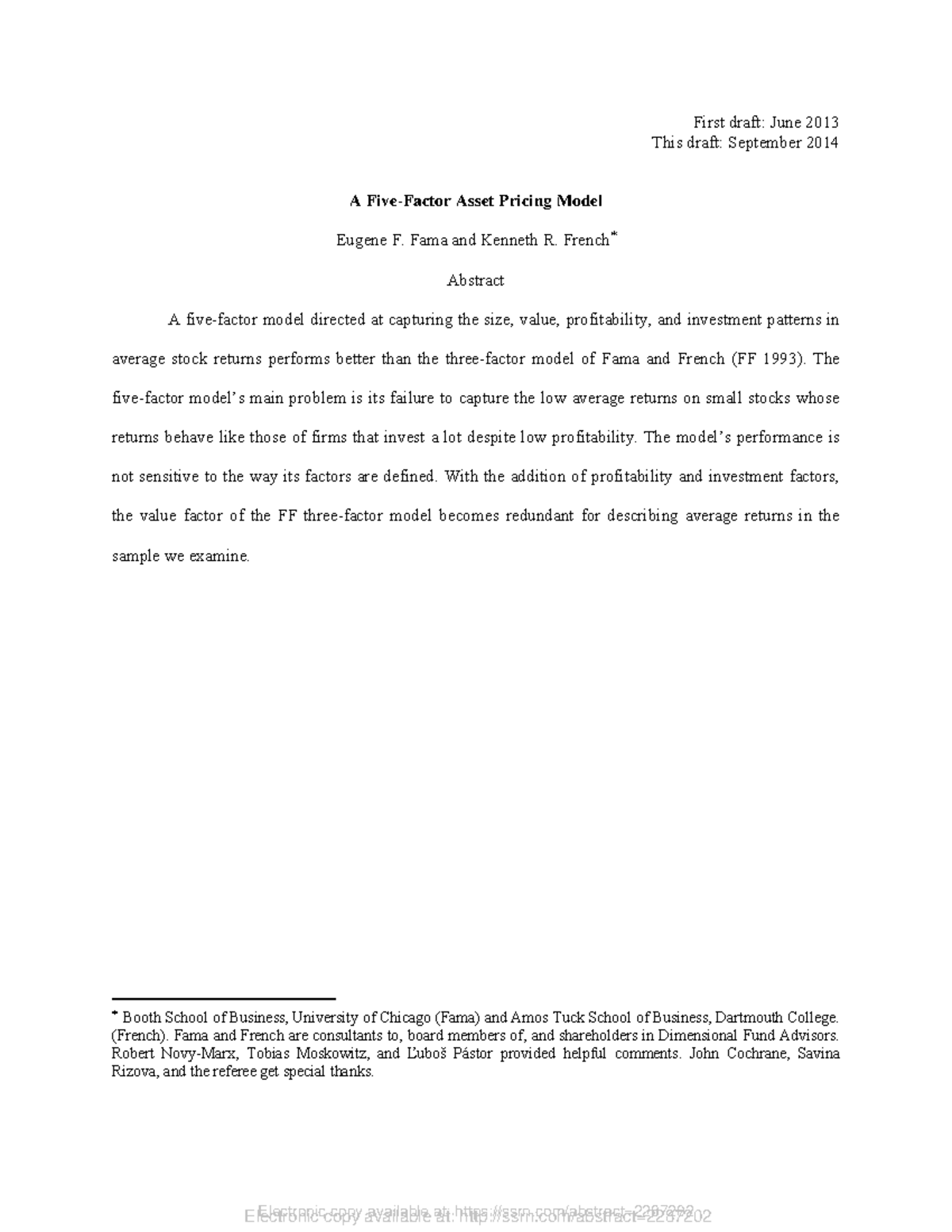 Fama-French 5 Factor Model Paper - Electronic copy available at: ssrn ...