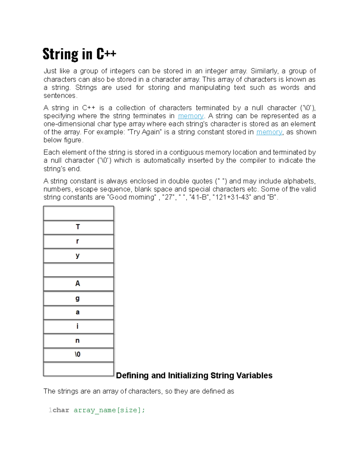 String In Cplusplus String In C Just Like A Group Of Integers Can