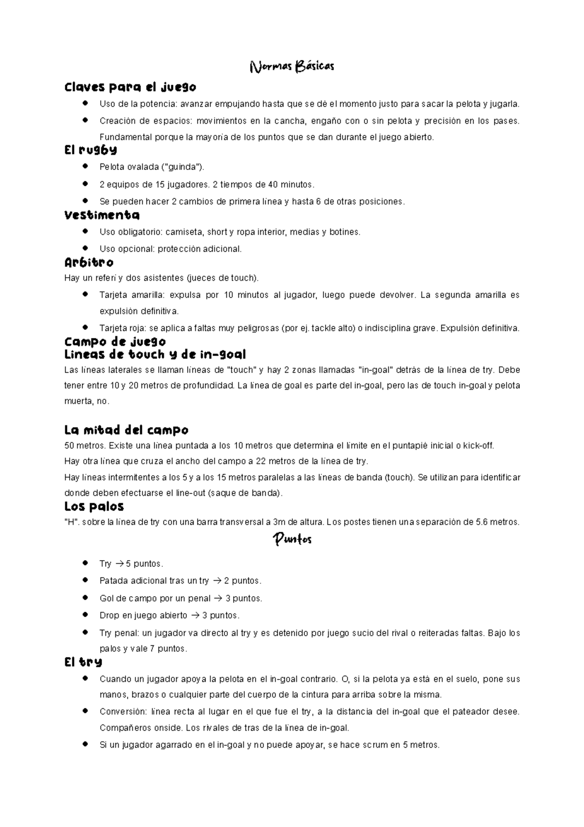 Normas basicas del Rugby - Normas Básicas Claves para el juego - Uso de ...