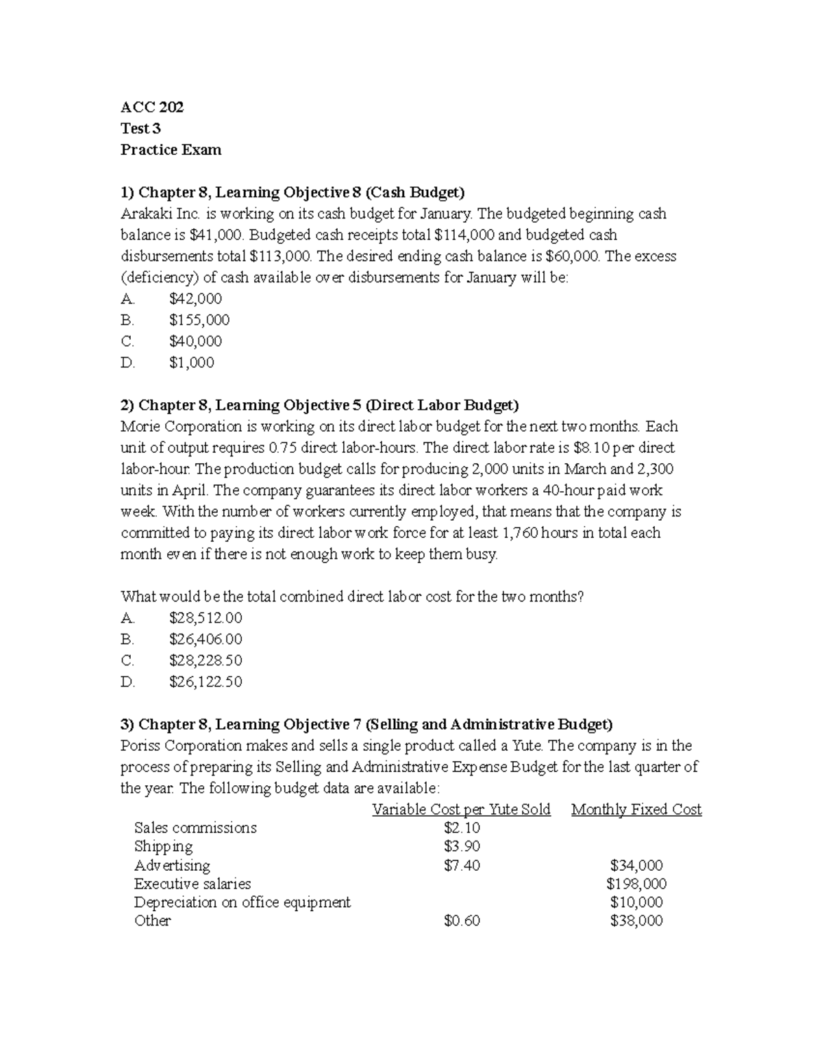 ACC 202 Practice Exam 3 Questions - ACC 202 Test 3 Practice Exam ...