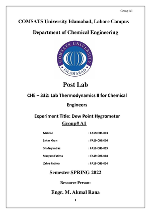 Group-1 A-1 DEW- Point Lab Report thermodynamics-2 - COMSATS University ...