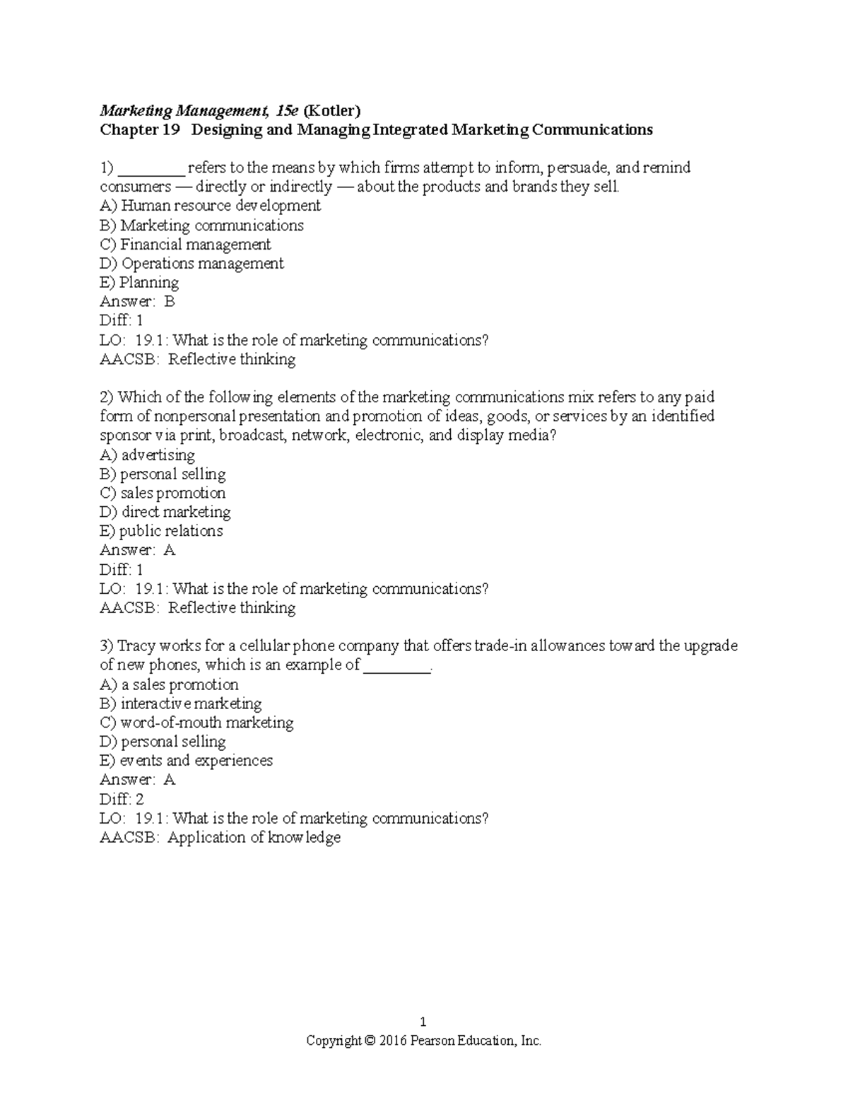 Chapter 19 - good - Marketing Management, 15e (Kotler) Chapter 19 ...