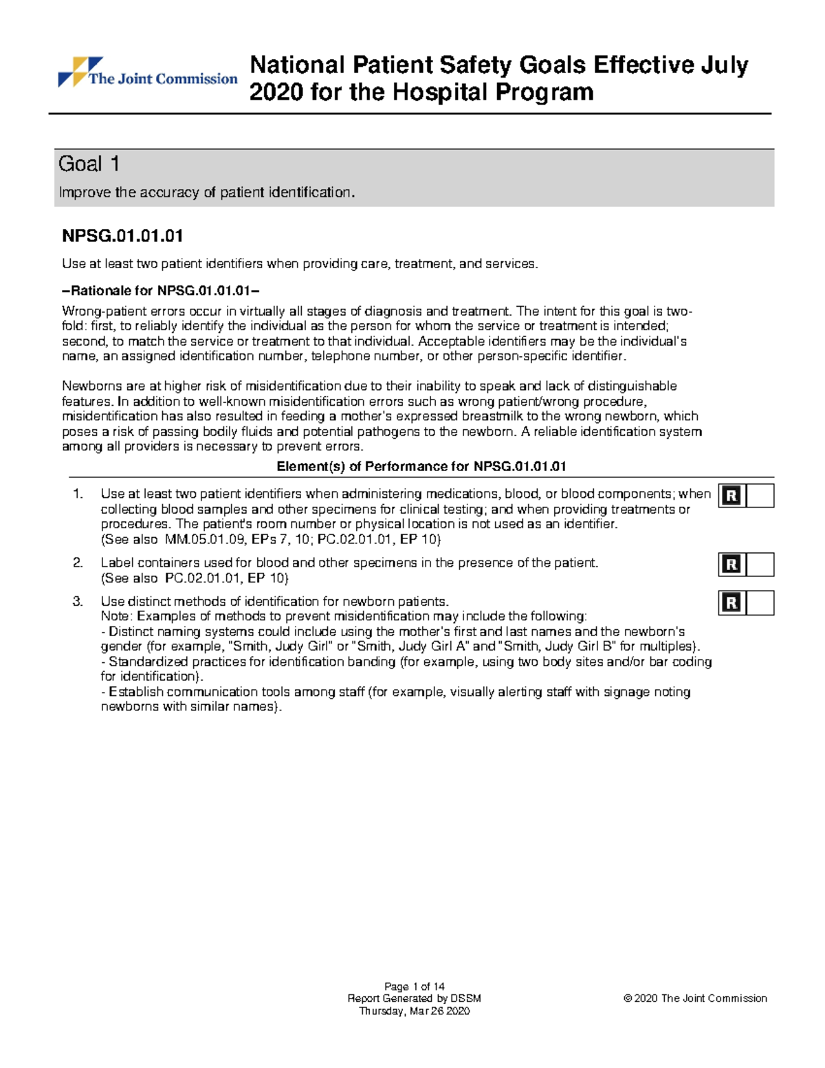 Npsg chapter hap jul2020 (3) - Goal 1 Improve the accuracy of patient ...
