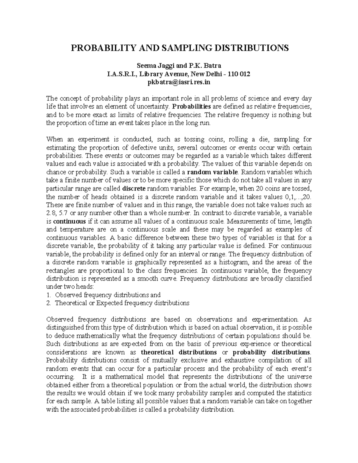 2- Probability Distribution - PROBABILITY AND SAMPLING DISTRIBUTIONS ...