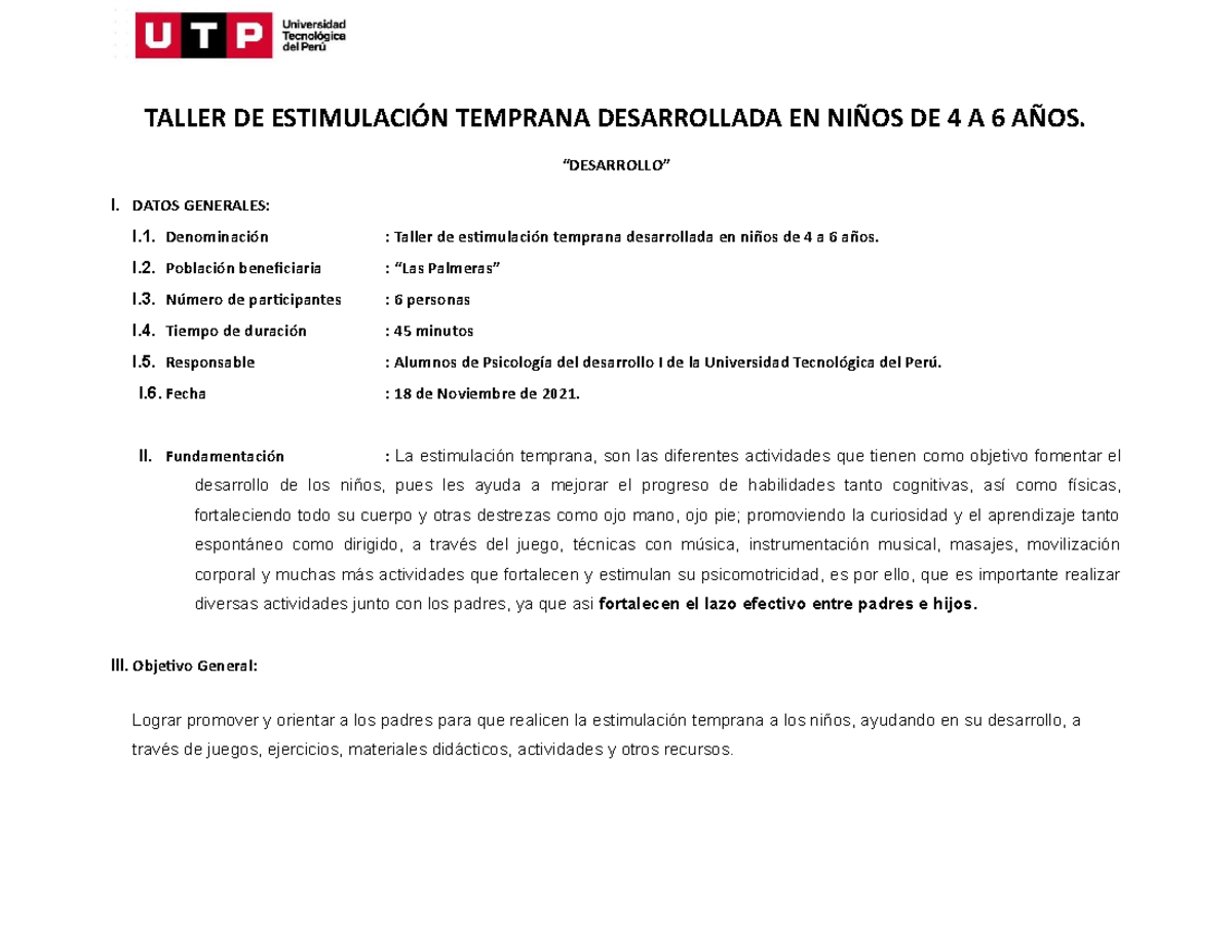 Taller - Borrador - avance - Psicología del Desarrollo II - UTP - Studocu
