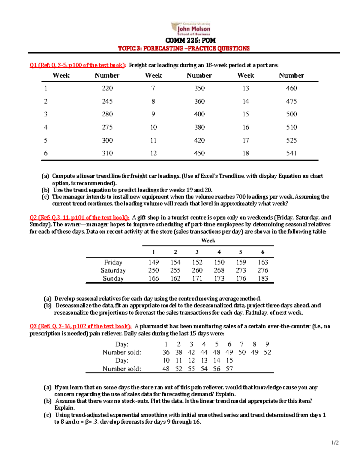 Forecasting Questions (Practice) - 1/ COMM 225 : POM TOPIC 3 ...
