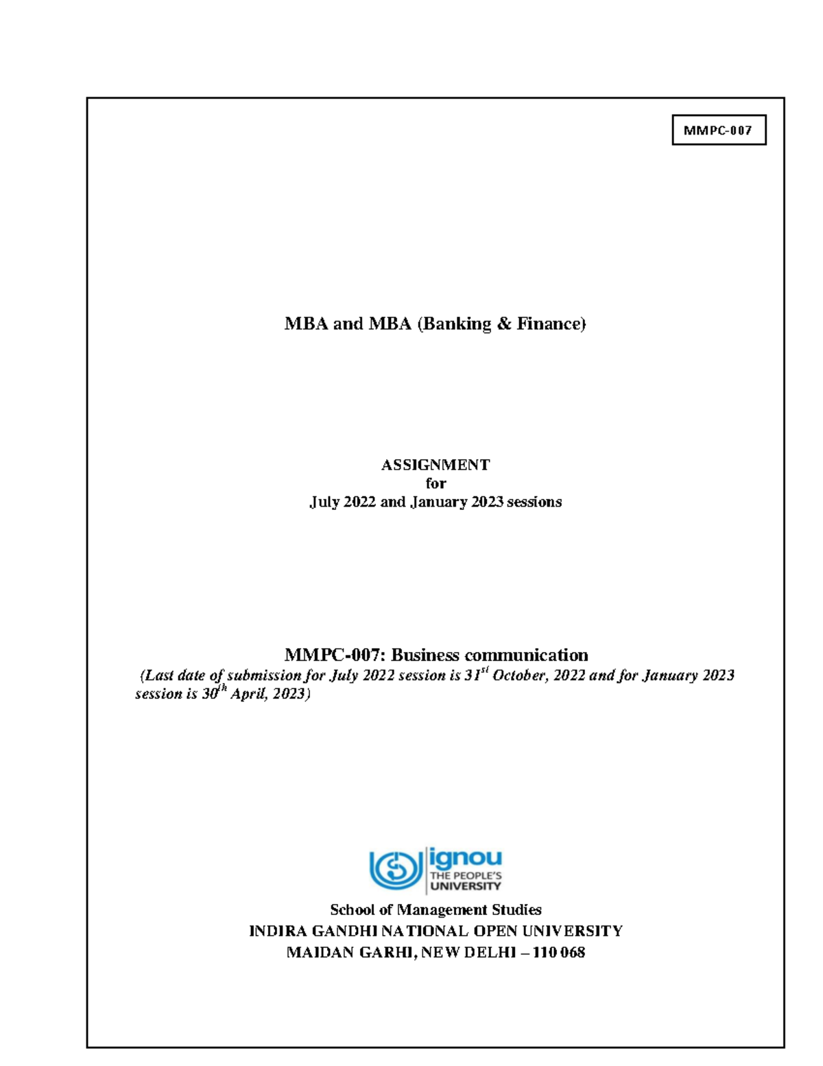 Mmpc007 2022 - Please check the file in detail. - MBA and MBA (Banking ...