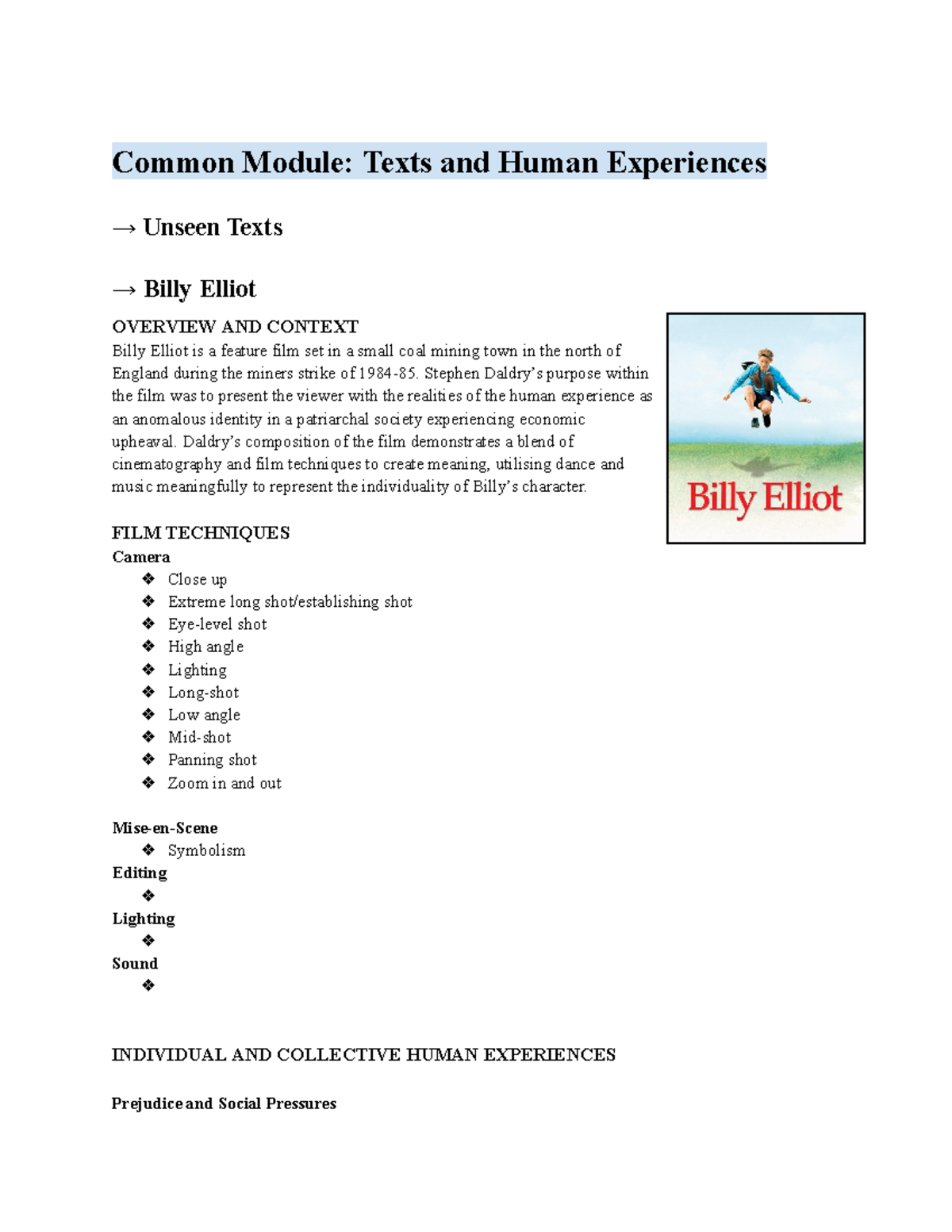 English Summary - Common Module: Texts and Human Experiences → Unseen ...