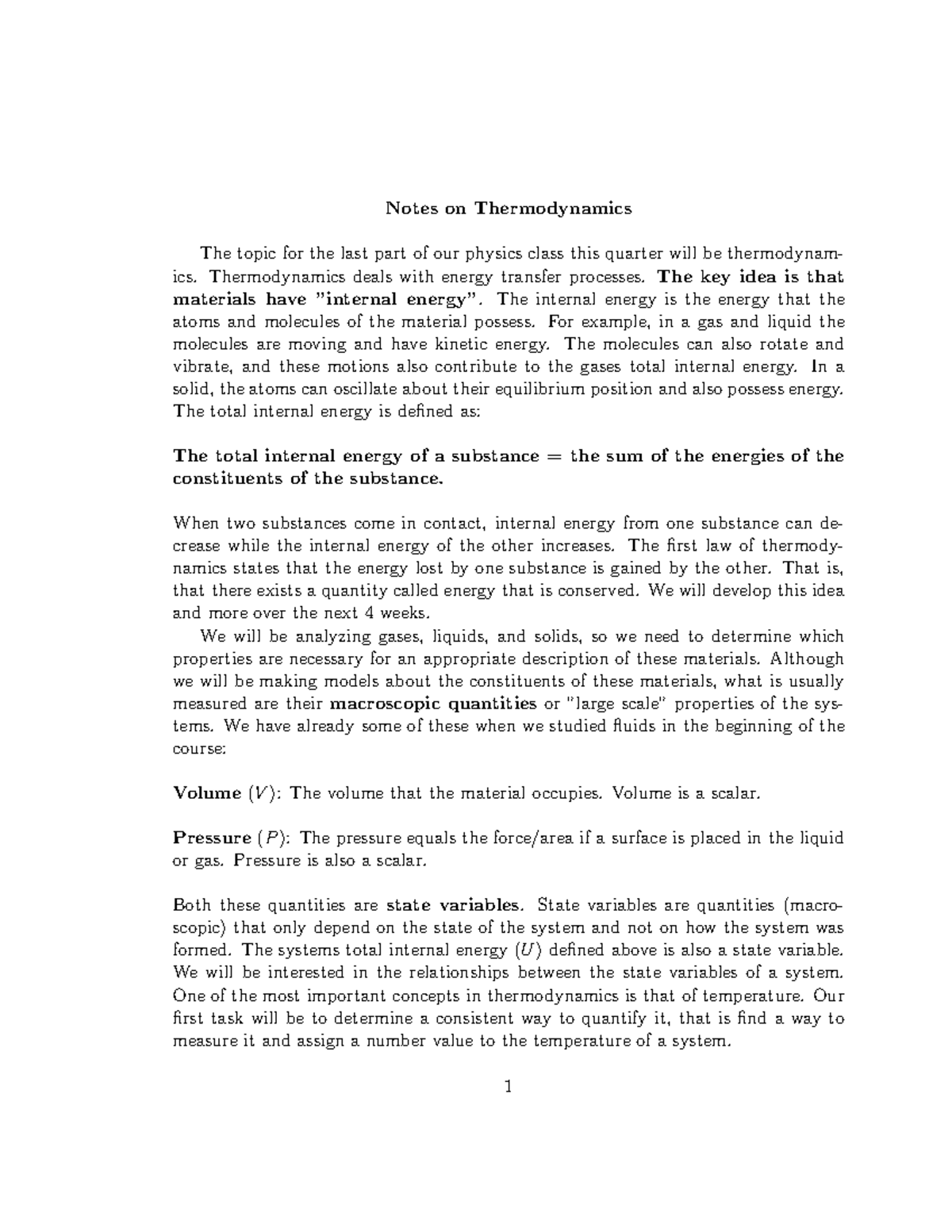 Heat and Thermodynamics lecture notes - Notes on Thermodynamics The ...