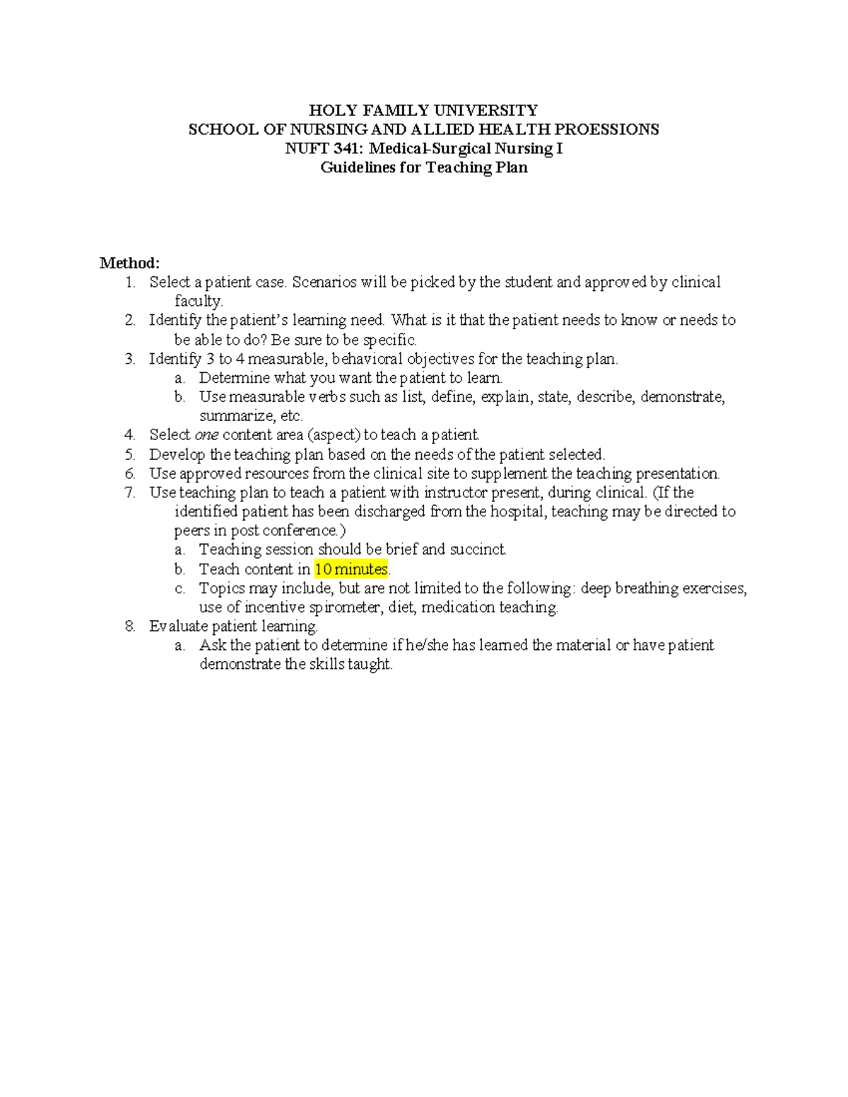 341 Teaching Plan - HOLY FAMILY UNIVERSITY SCHOOL OF NURSING AND ALLIED ...