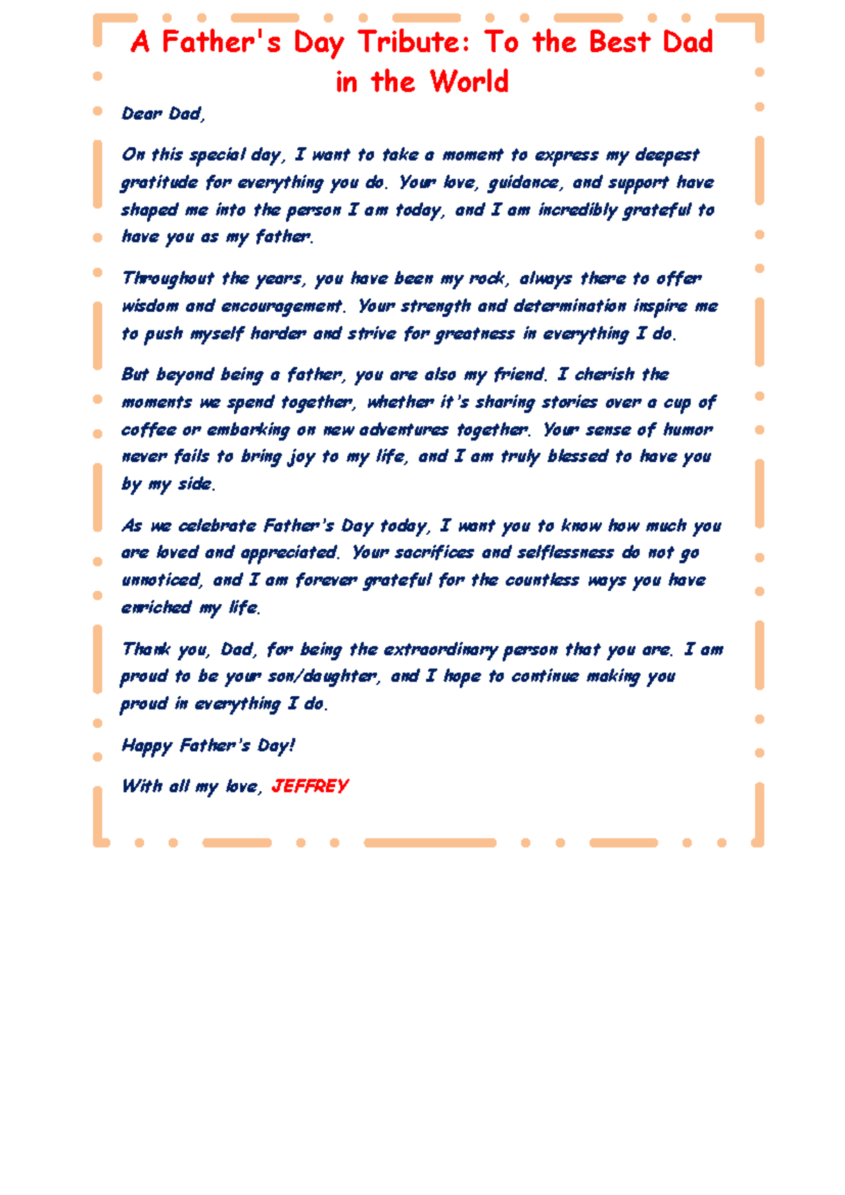 Dear Dad - fsdfsfs - A Father's Day Tribute: To the Best Dad in the ...