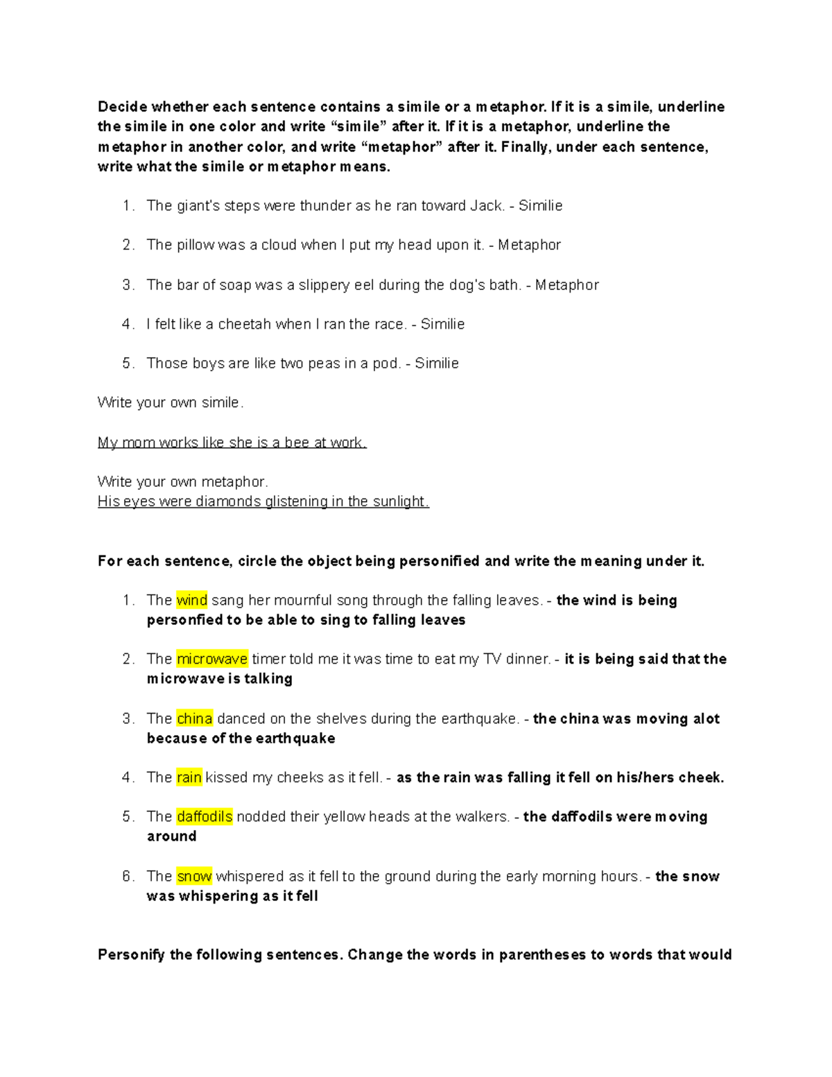 Figurative Language Complete - Decide whether each sentence contains a ...