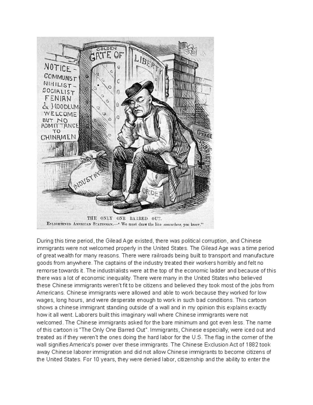 HIST Immigration Cartoons - During this time period, the Gilead Age ...